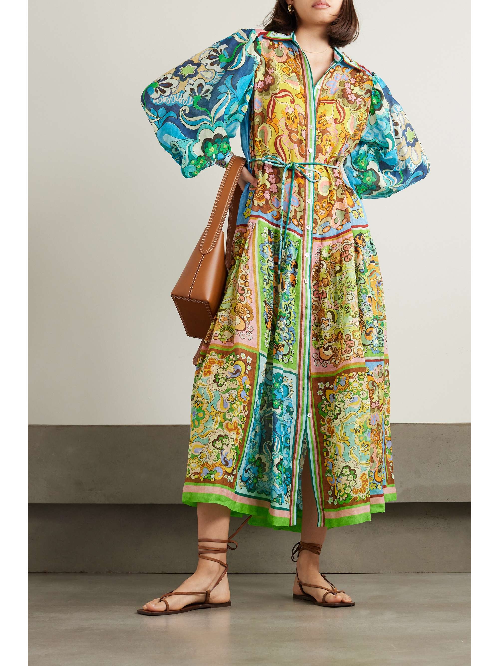 ALÉMAIS Dreamer belted printed ramie maxi shirt dress | NET-A-PORTER