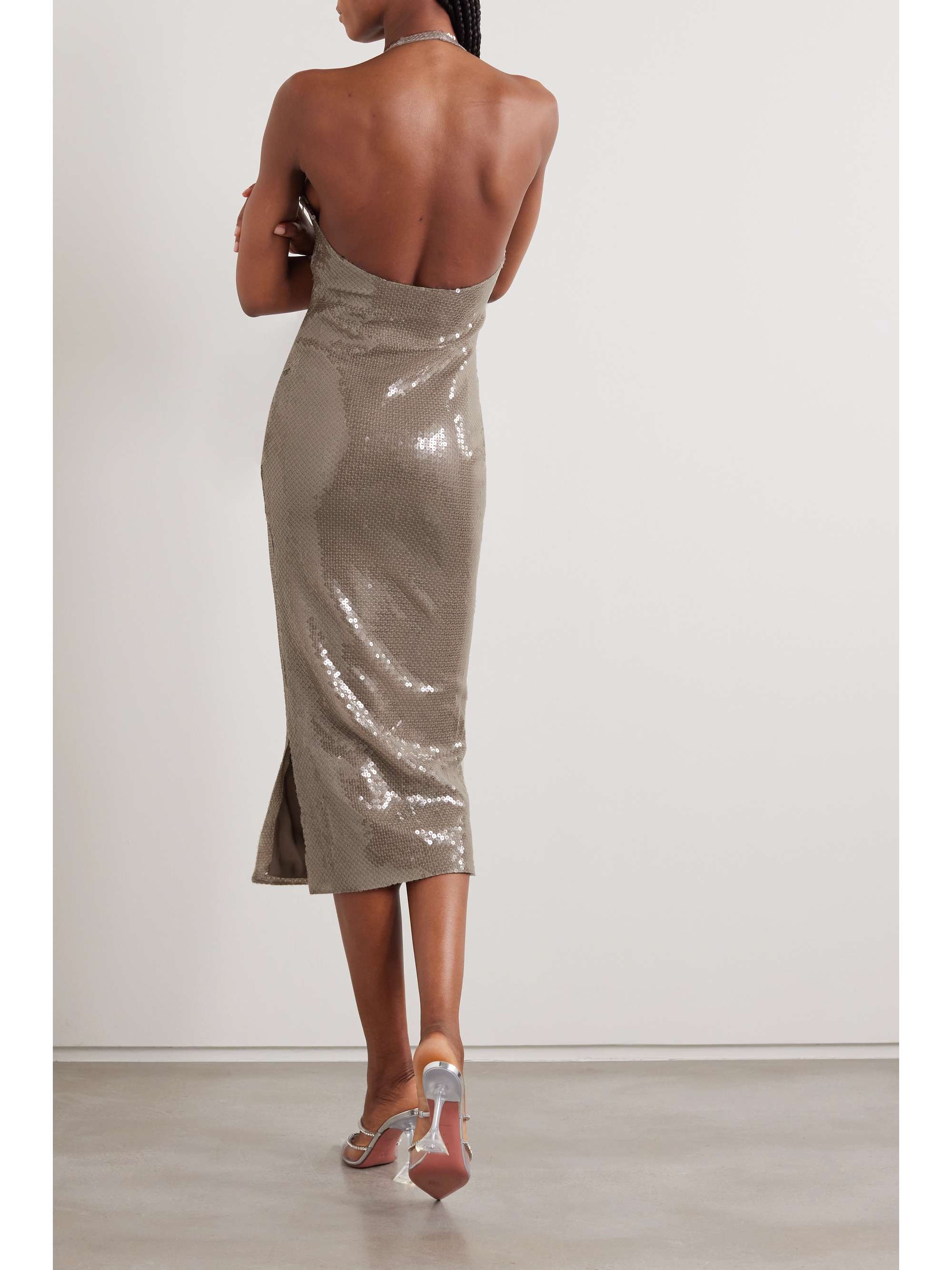 16ARLINGTON Sola cutout sequined stretch-tulle halterneck midi dress | NET-A-PORTER
