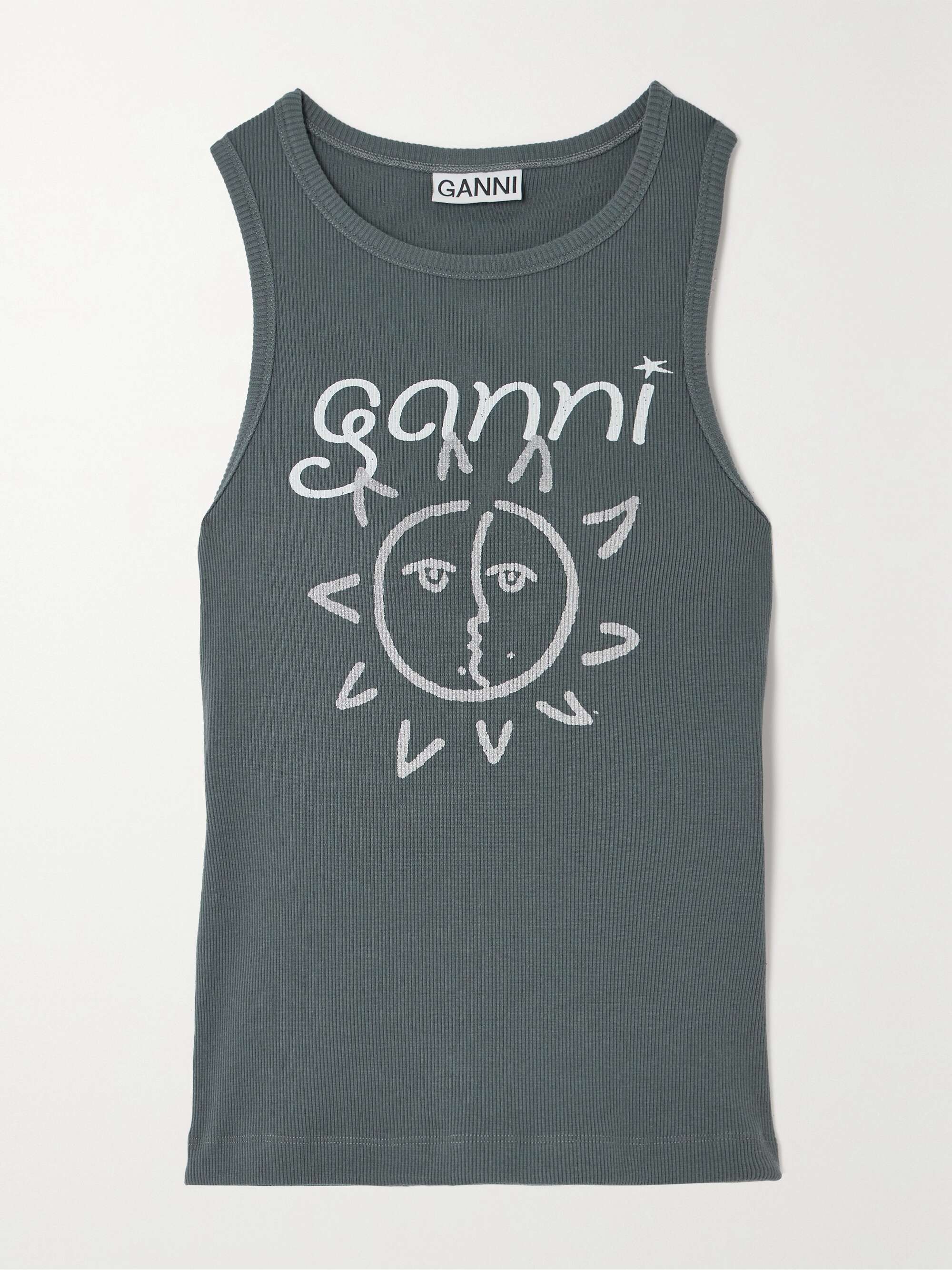 GANNI + NET SUSTAIN printed ribbed jersey tank | NET-A-PORTER