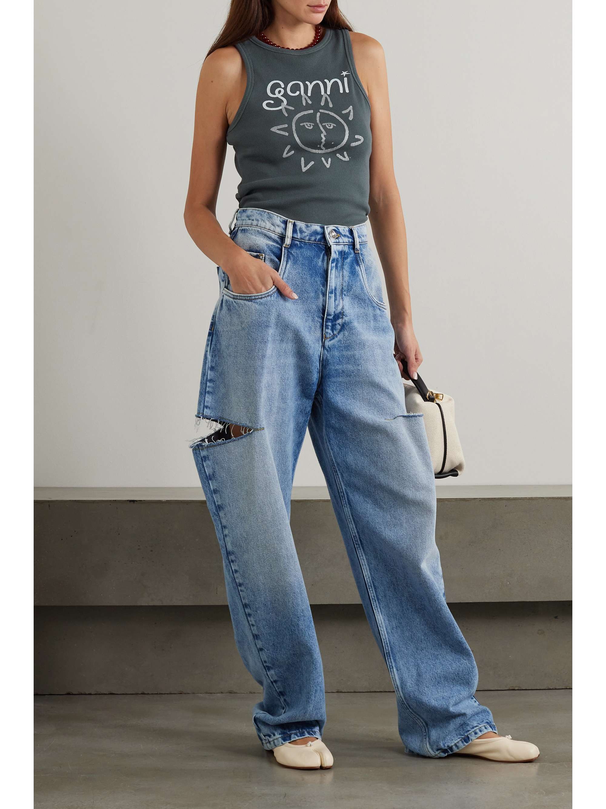 GANNI + NET SUSTAIN printed ribbed jersey tank | NET-A-PORTER