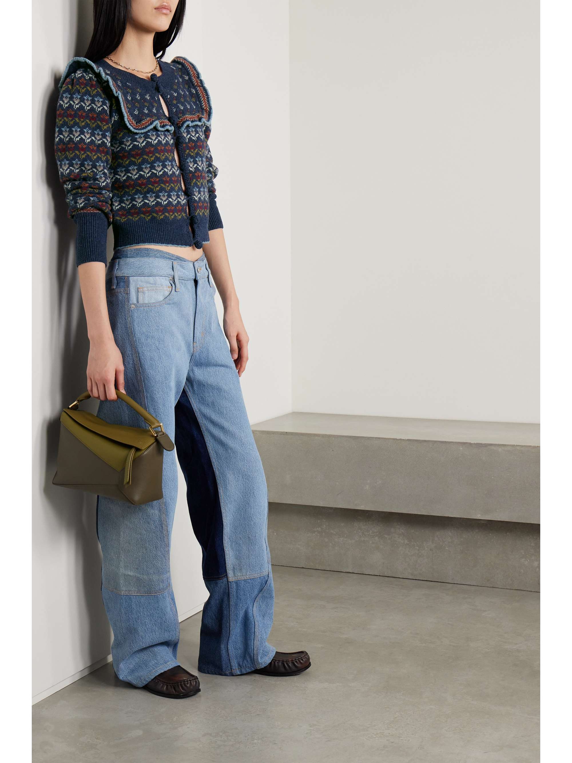 SEA Anna ruffled cropped merino wool-jacquard cardigan | NET-A-PORTER