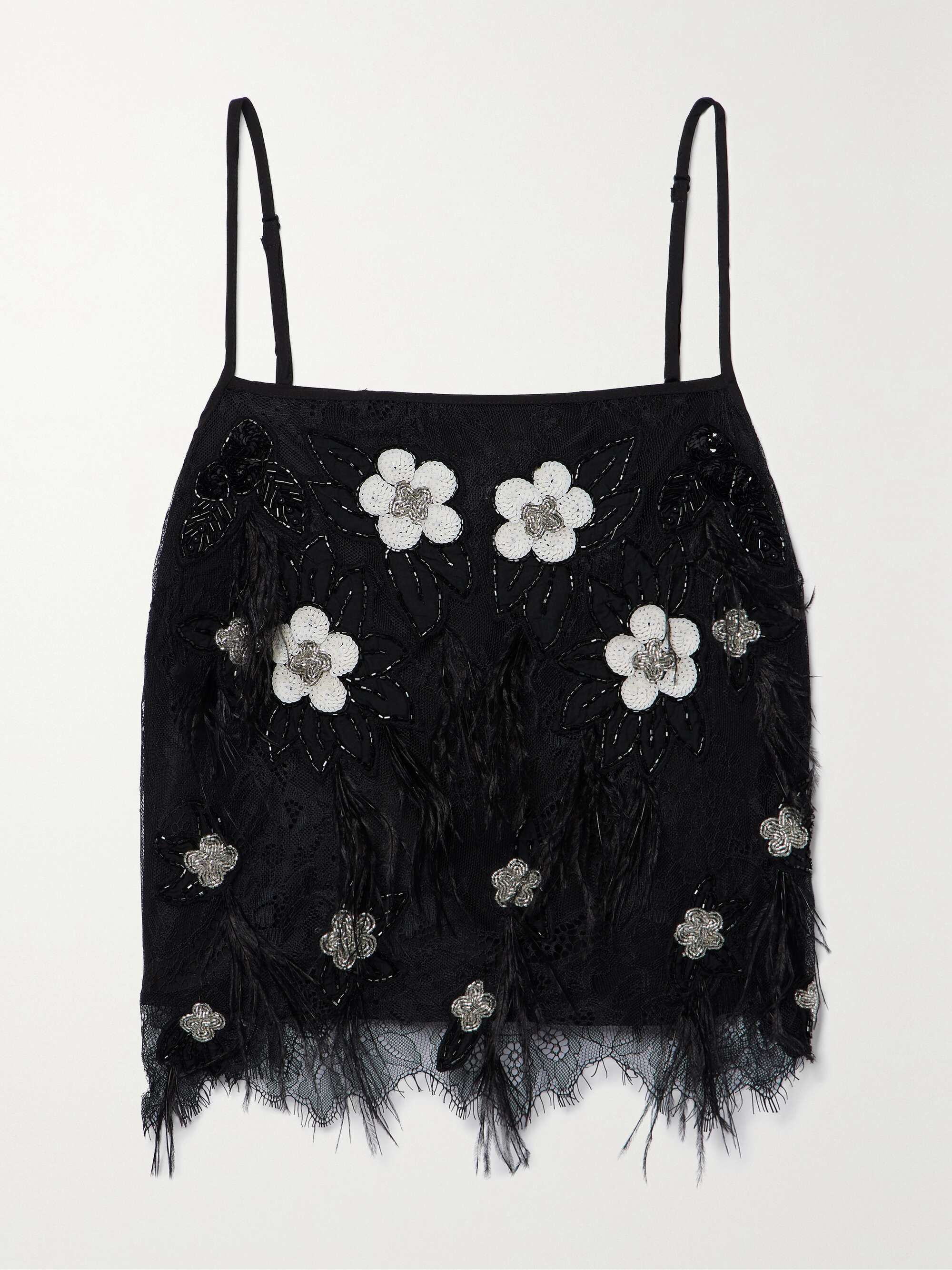 SEA Bethany feather-trimmed embellished lace tank | NET-A-PORTER