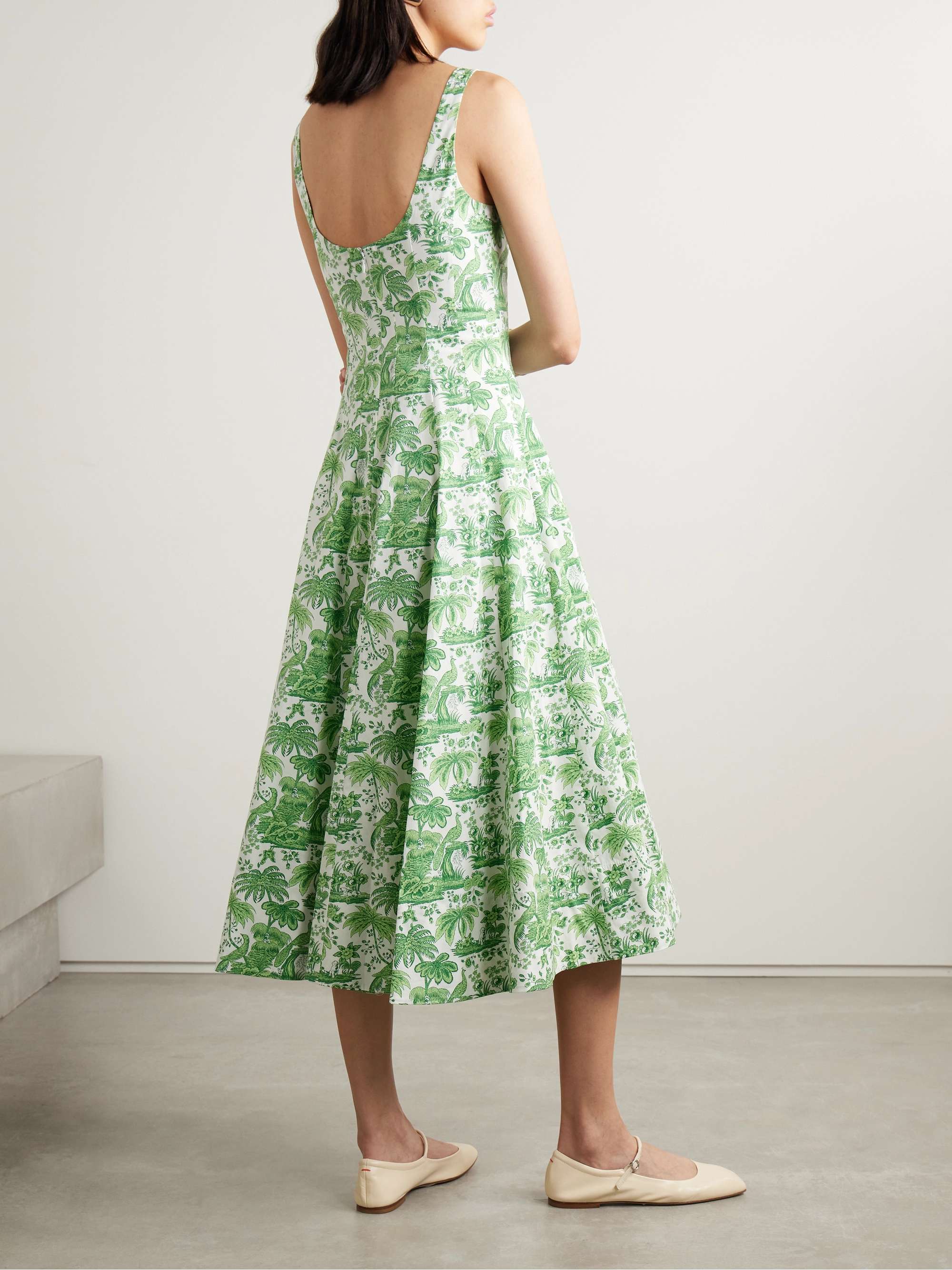 STAUD Wells pleated printed cotton-blend poplin midi dress | NET-A-PORTER