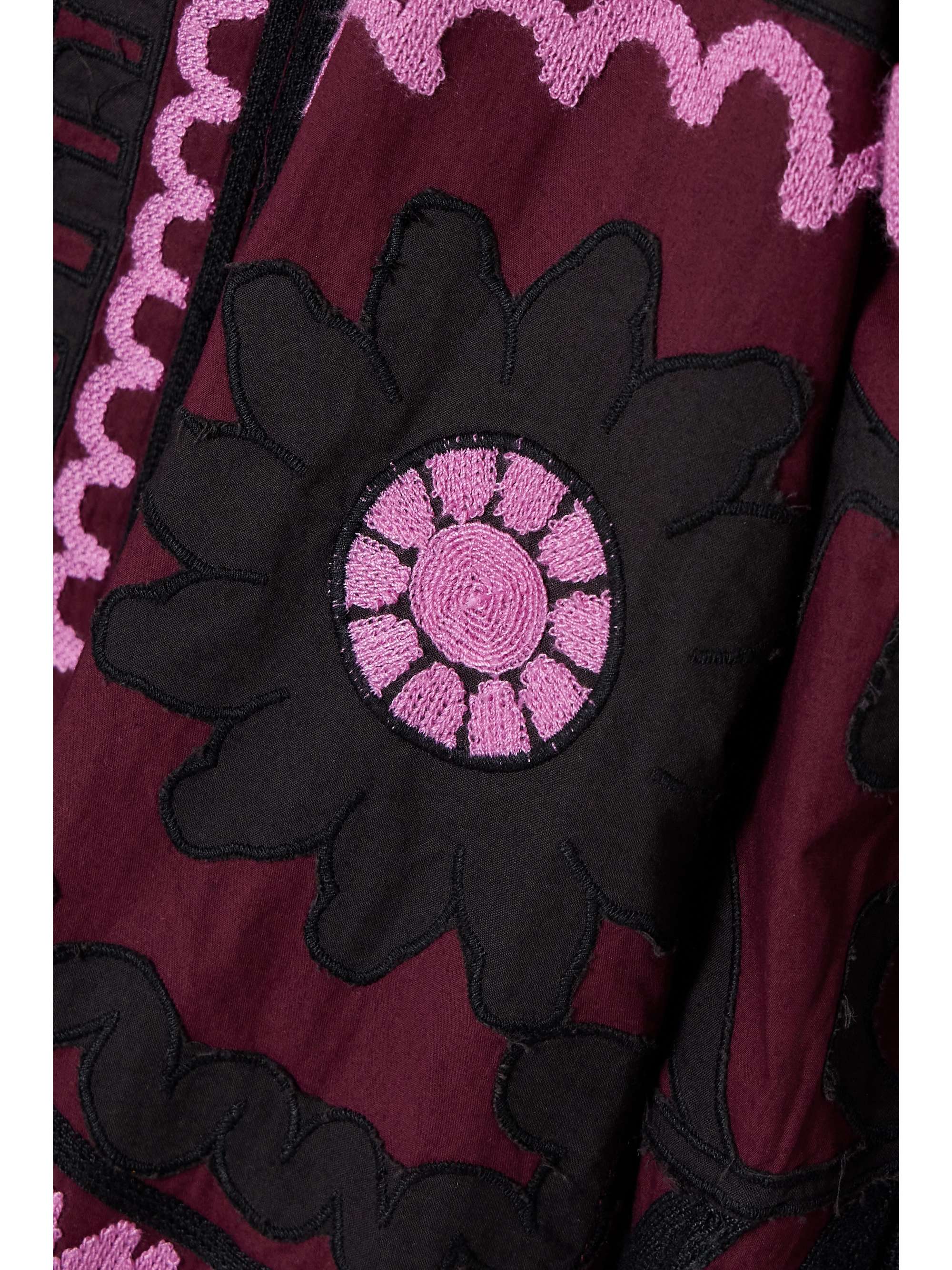 SEA Charlough belted embroidered appliquéd cotton-voile midi dress ...