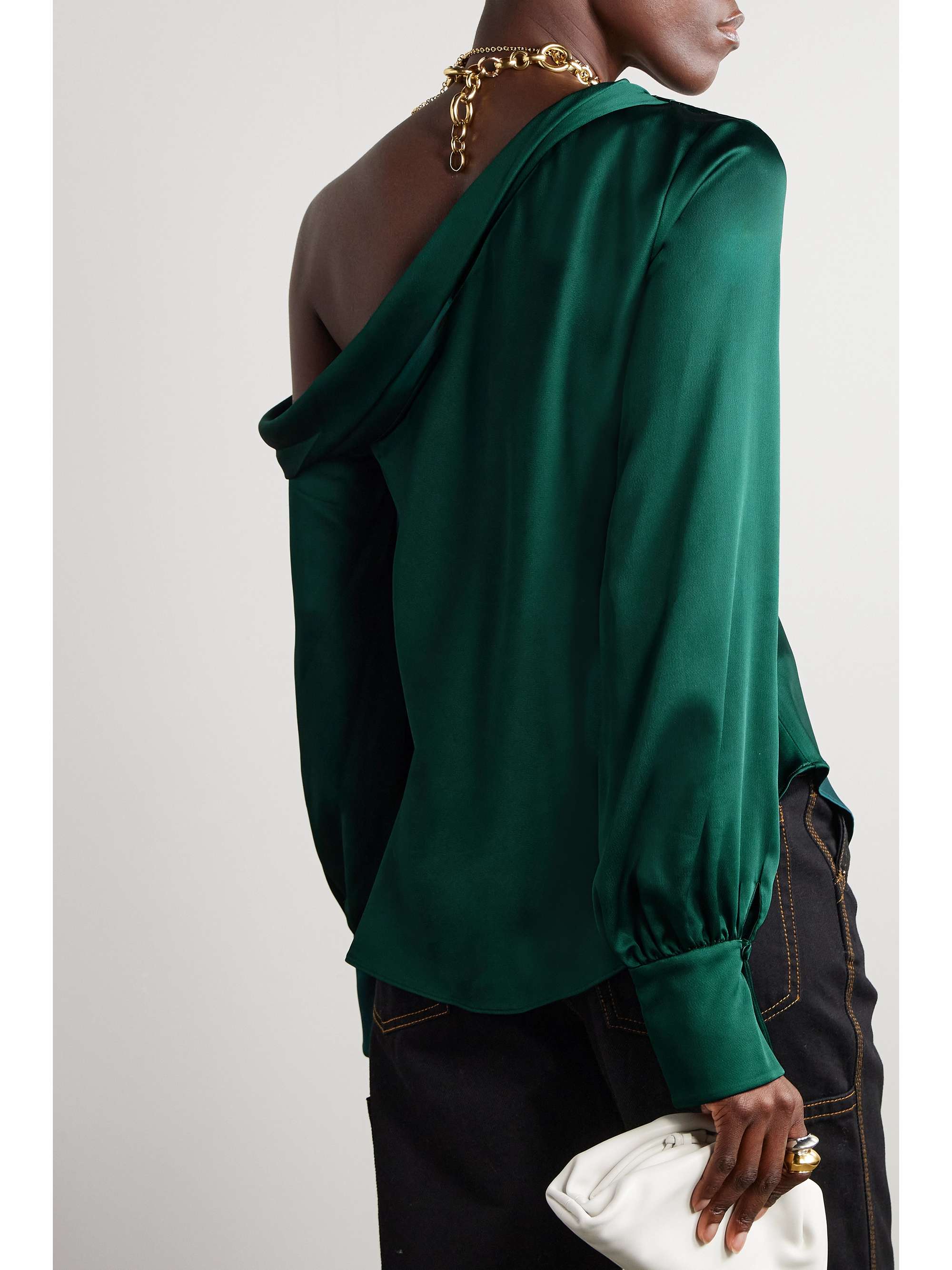 SIMKHAI Alice one-shoulder draped satin blouse | NET-A-PORTER