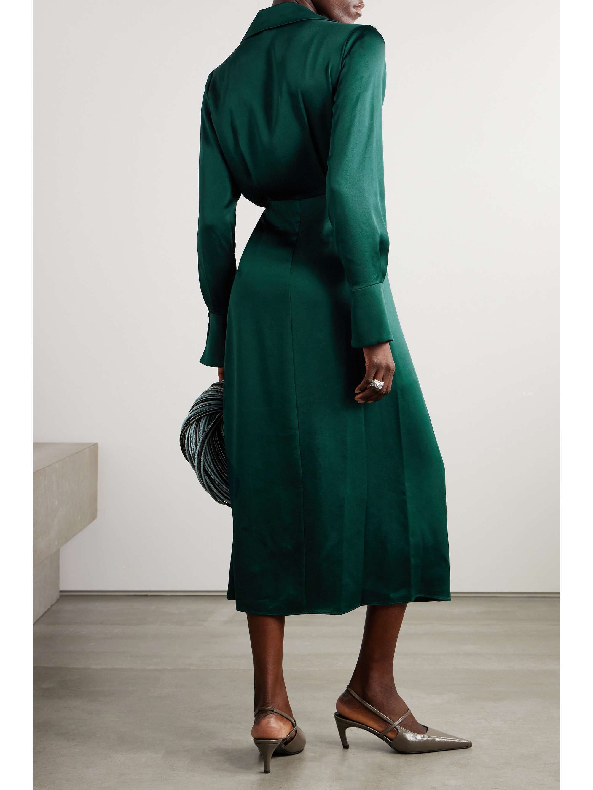 SIMKHAI Samba wrap-effect satin midi shirt dress | NET-A-PORTER