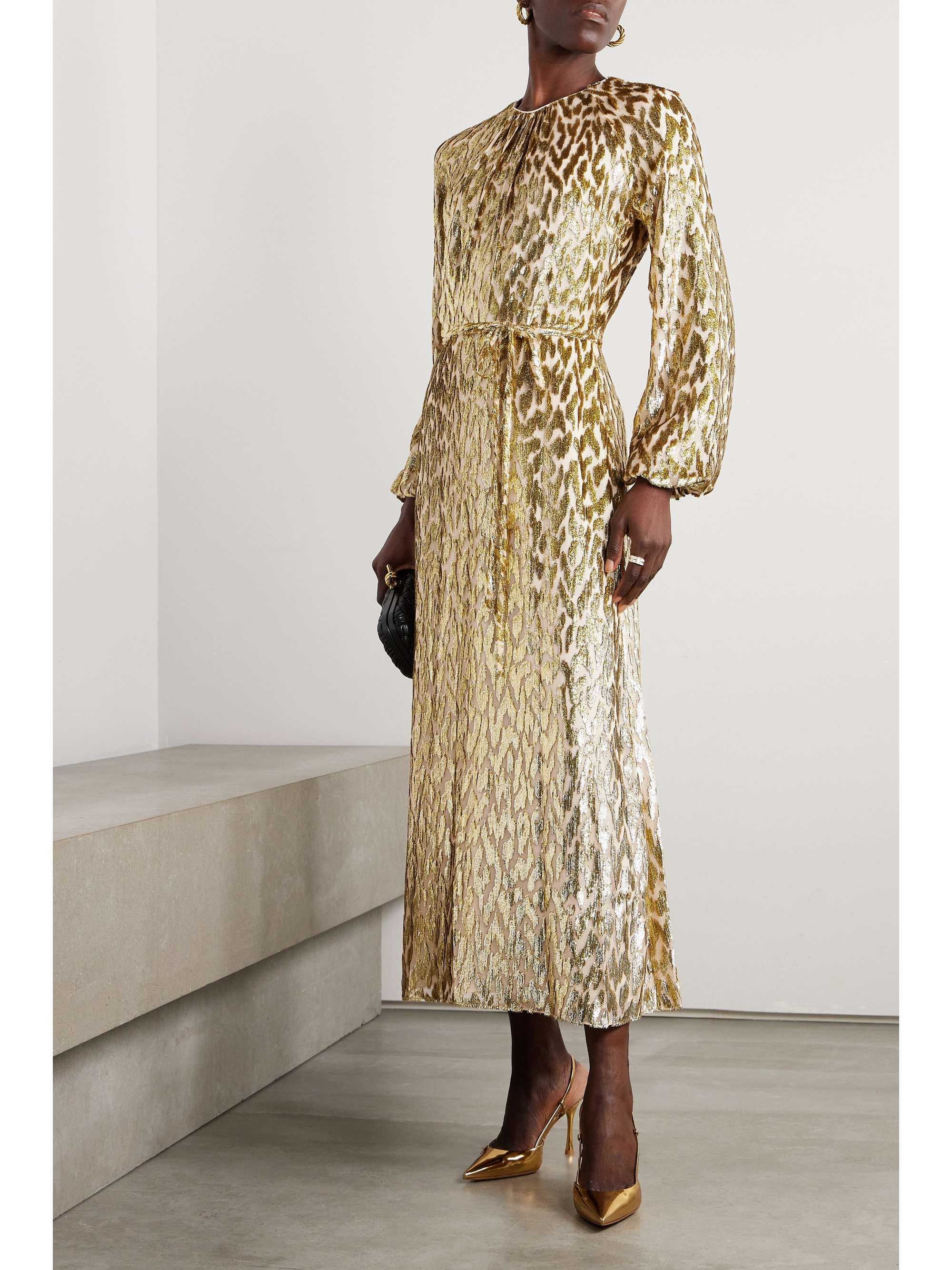 SIMKHAI Odina belted metallic fil coupé silk maxi dress | NET-A-PORTER