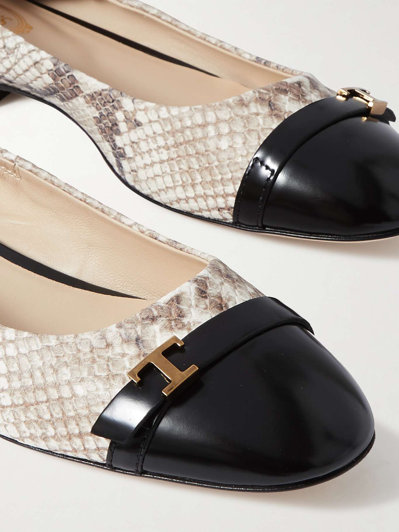TOD'S Embellished snake-effect leather ballet flats | NET-A-PORTER