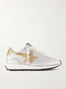 GOLDEN GOOSE Running Marathon metallic leather-trimmed shell sneakers ...