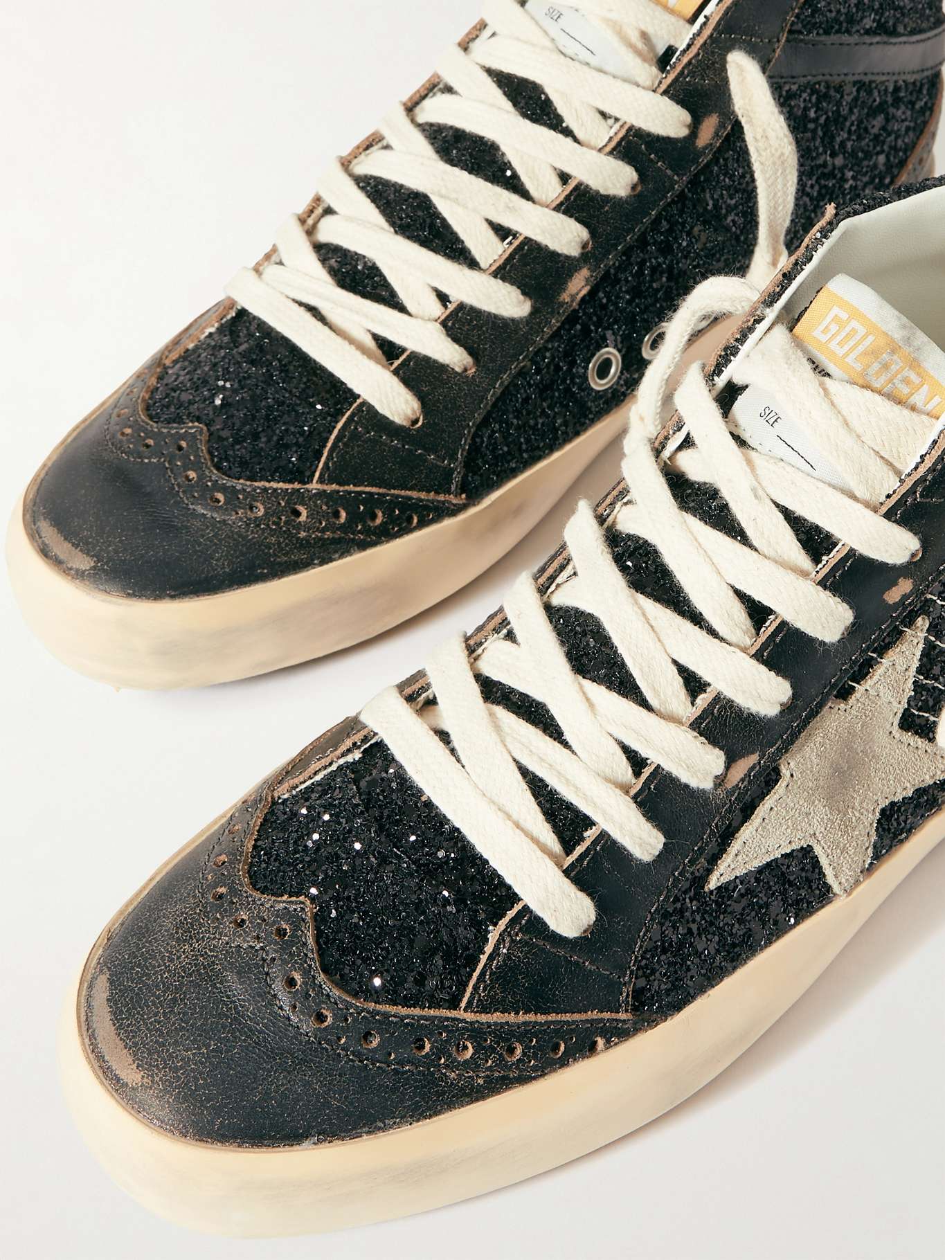 GOLDEN GOOSE Mid Star suede and leather-trimmed distressed glittered ...
