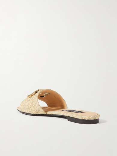 DOLCE&GABBANA Bianca logo-embellished raffia slides | NET-A-PORTER