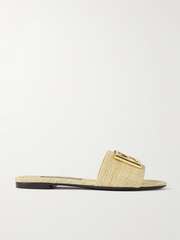 DOLCE&GABBANA Bianca logo-embellished raffia slides | NET-A-PORTER