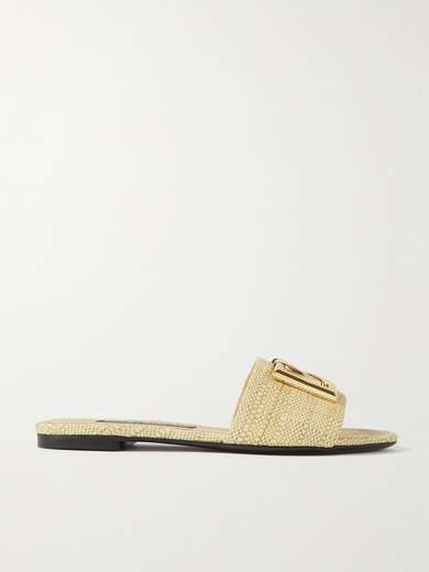 DOLCE&GABBANA Bianca logo-embellished raffia slides | NET-A-PORTER