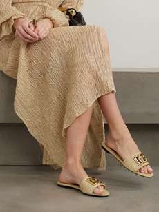 DOLCE&GABBANA Bianca logo-embellished raffia slides | NET-A-PORTER