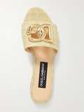 DOLCE&GABBANA Bianca logo-embellished raffia slides | NET-A-PORTER