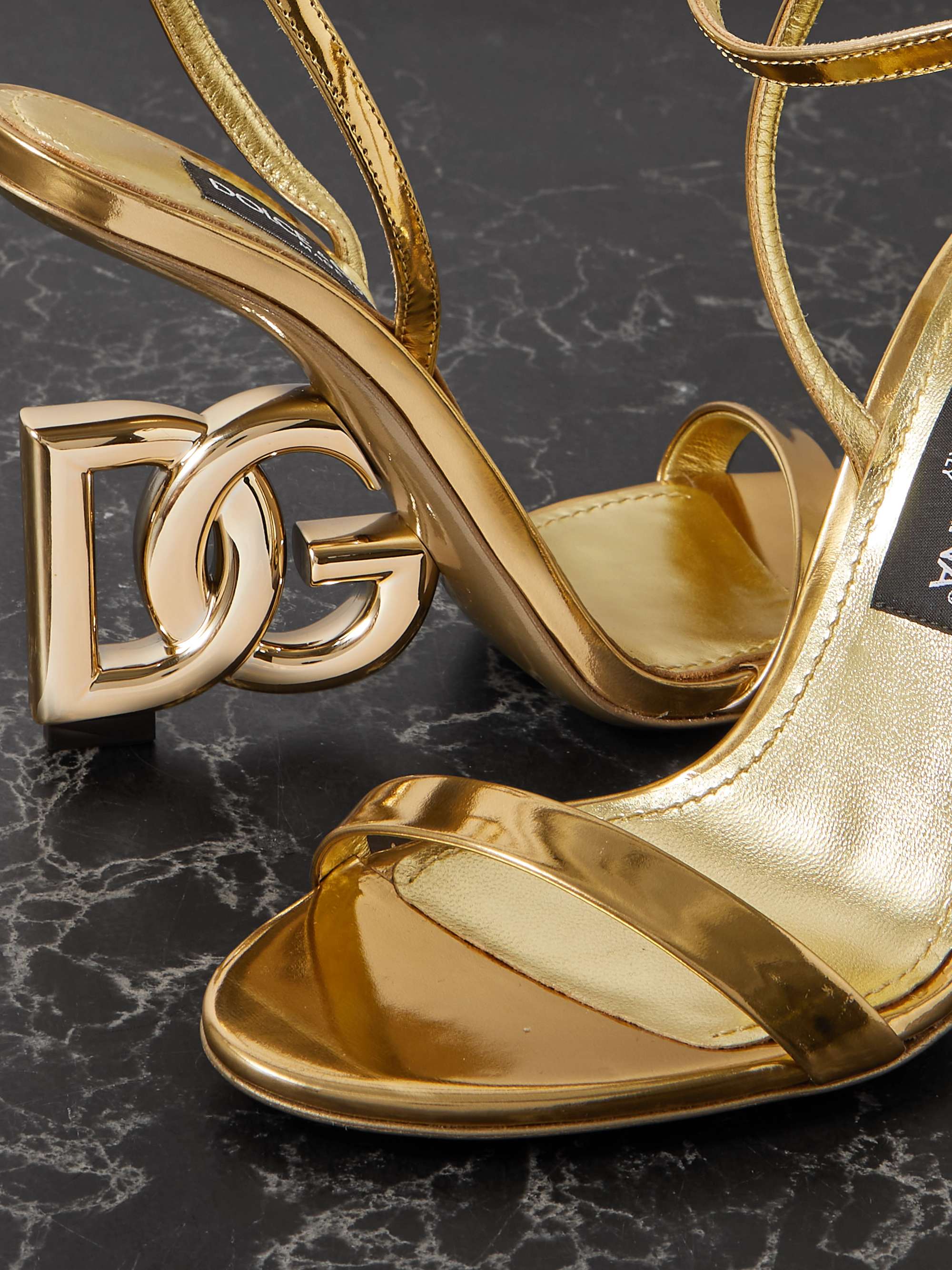 DOLCE&GABBANA Formale embellished metallic leather sandals | NET-A-PORTER