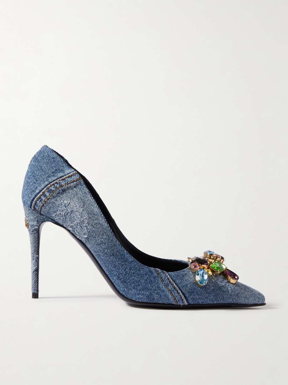 Blue Embellished denim pumps | DOLCE&GABBANA | NET-A-PORTER