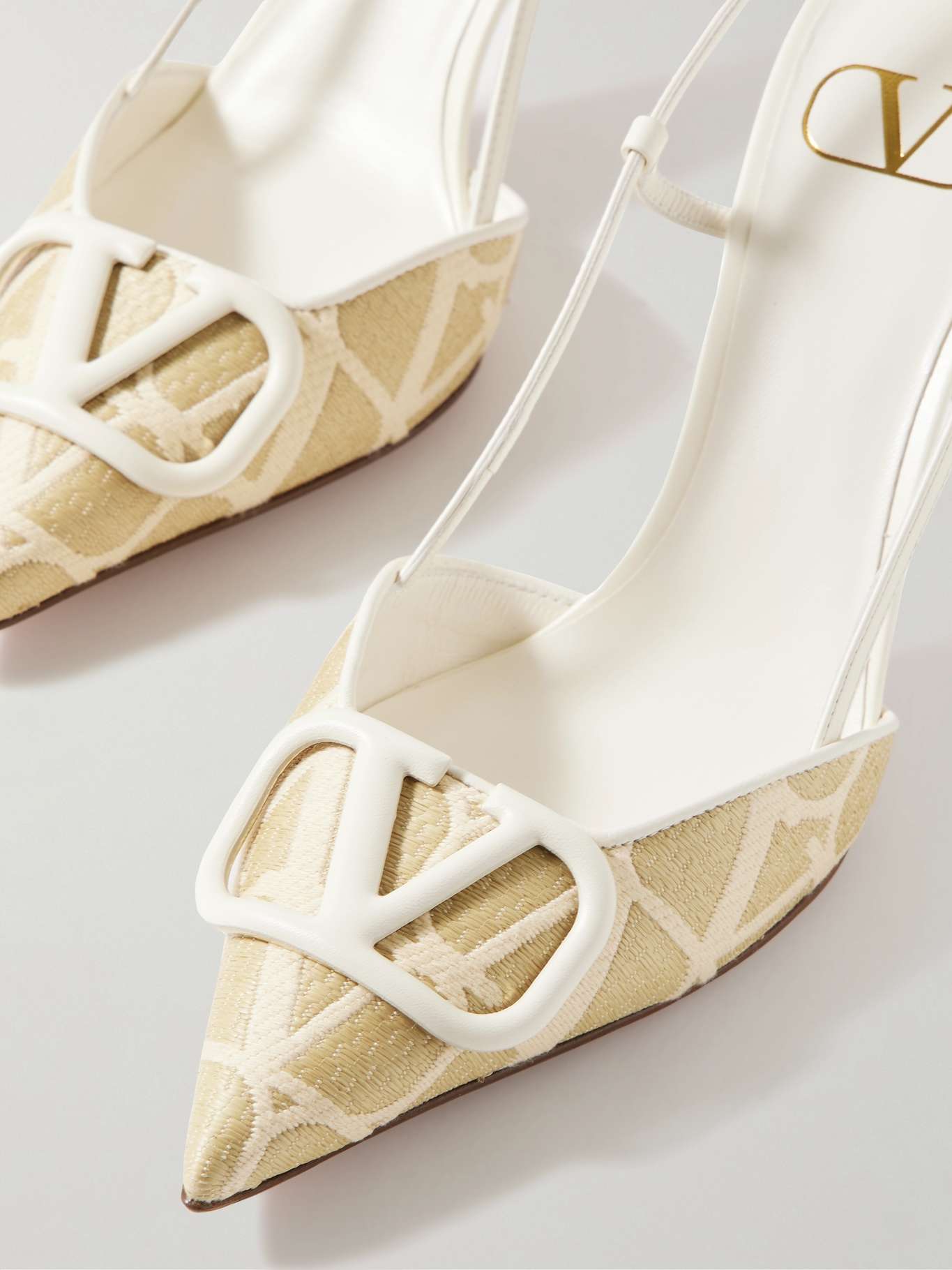 VALENTINO GARAVANI VLOGO 80 embellished leather-trimmed raffia-jacquard ...