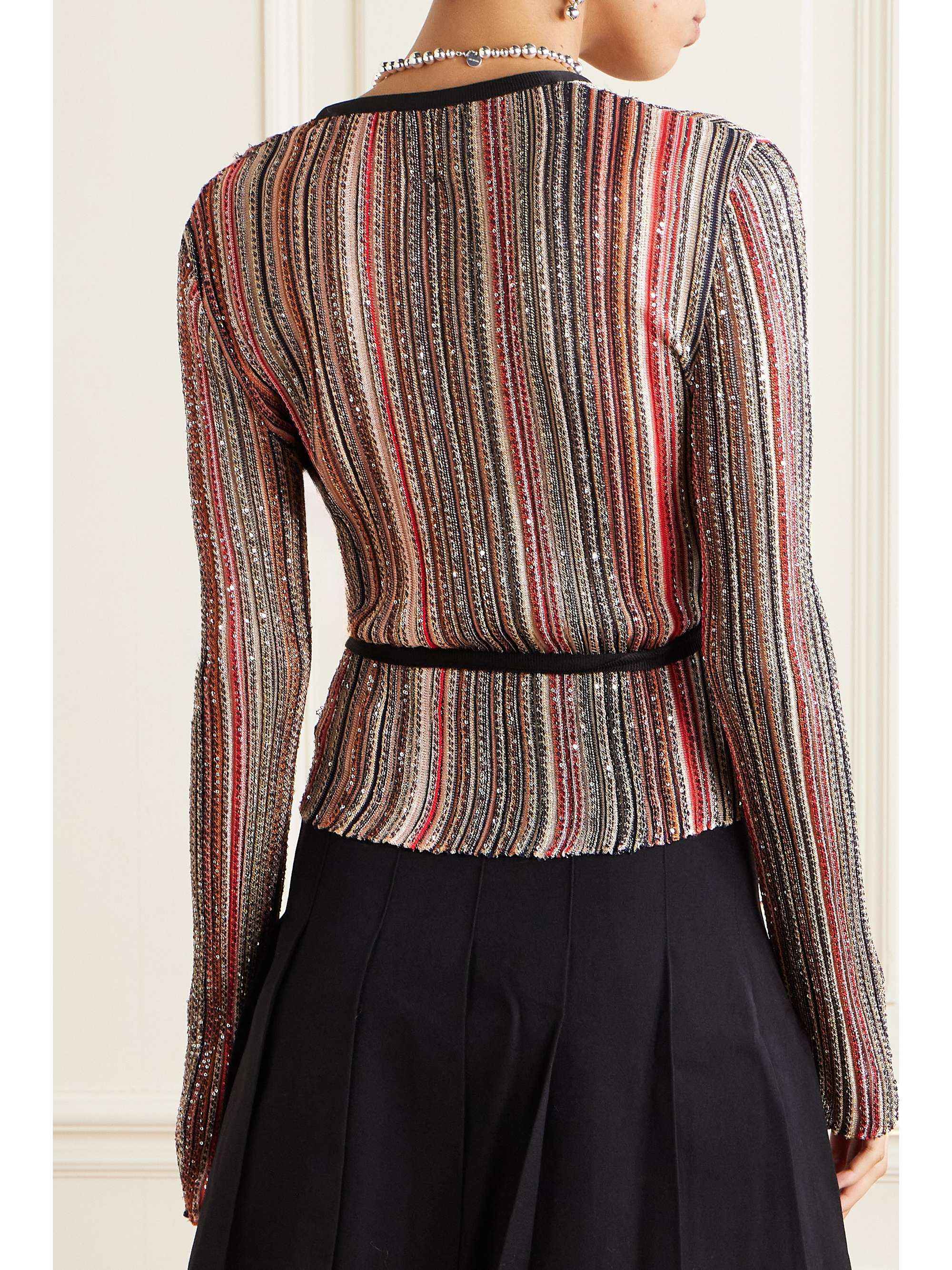 MISSONI Sequin-embellished striped crochet-knit wrap top | NET-A-PORTER