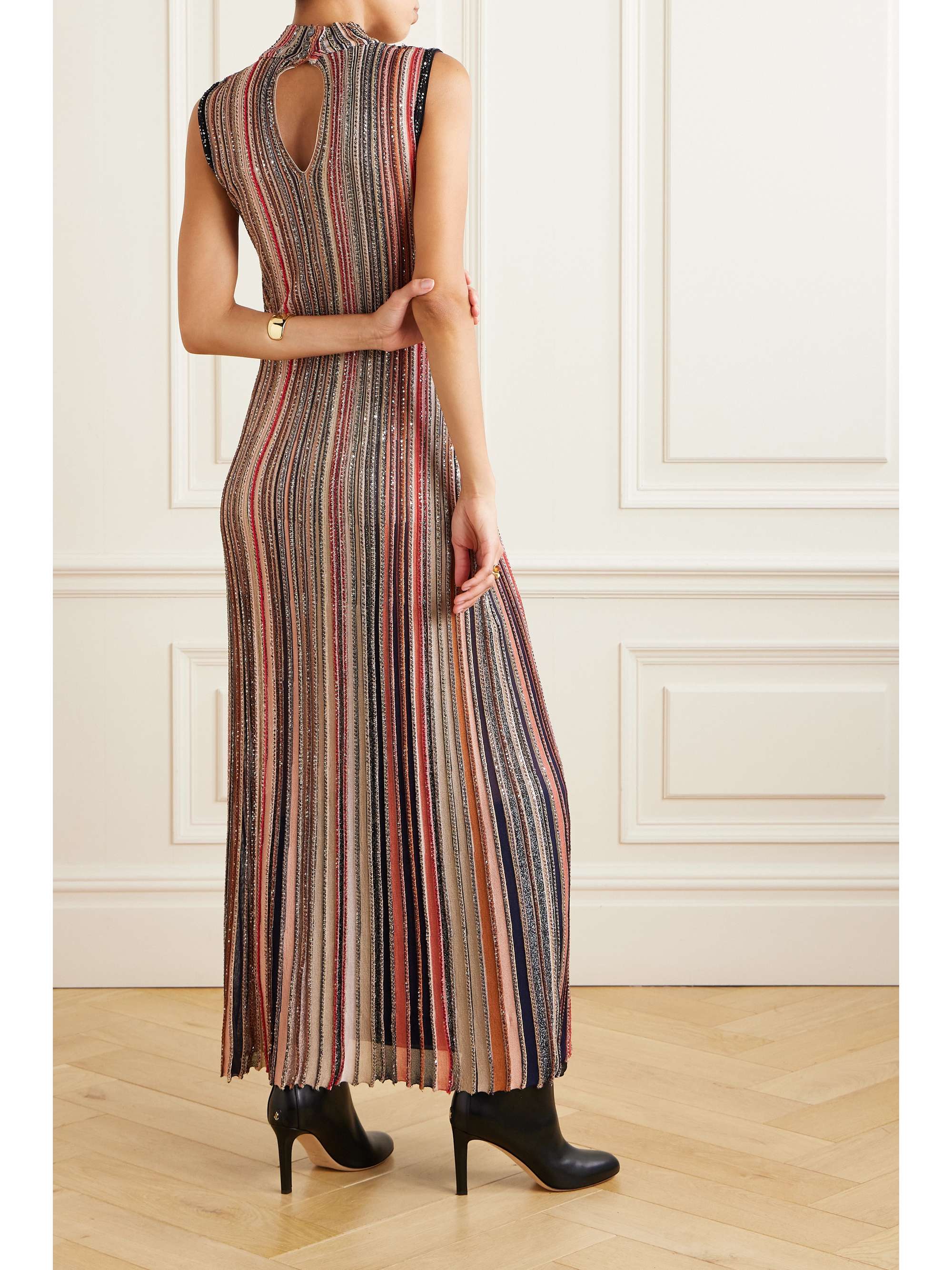 MISSONI Sequin-embellished striped metallic ribbed-knit maxi dress | NET-A-PORTER