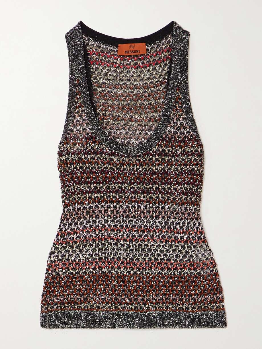 MISSONI Striped sequined metallic crochet-knit tank | NET-A-PORTER
