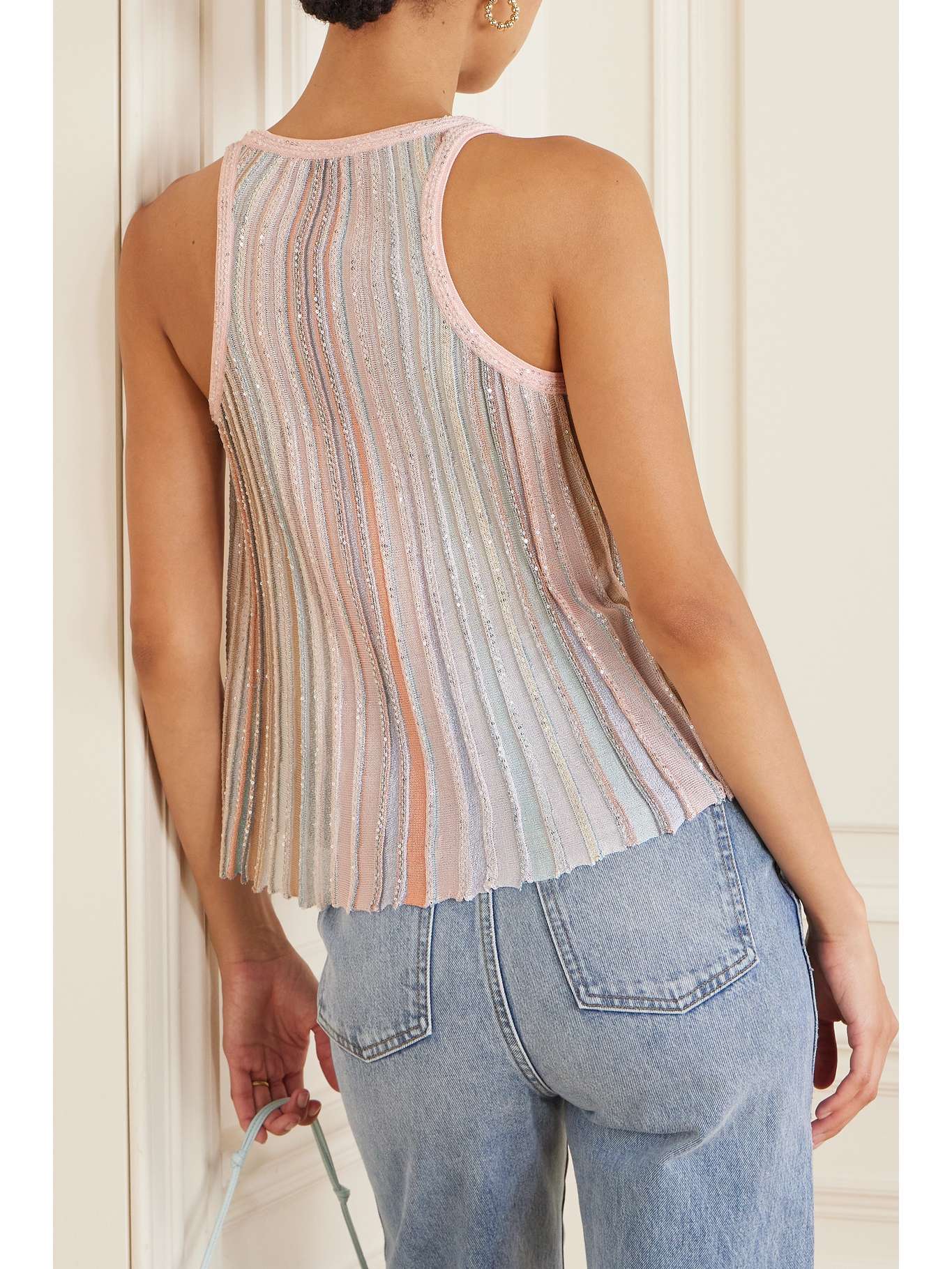 MISSONI Sequin-embellished striped metallic ribbed-knit tank | NET-A-PORTER