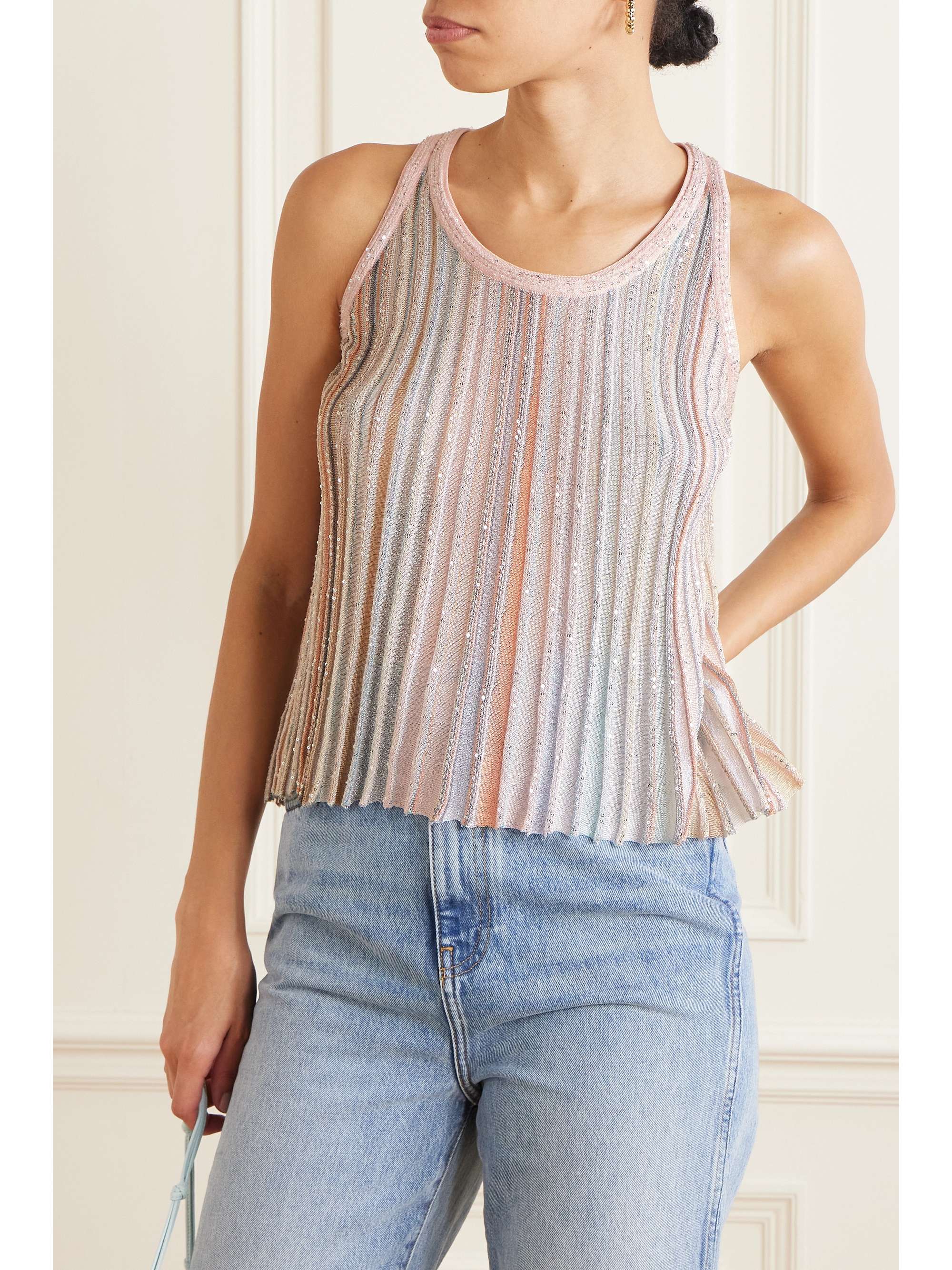 MISSONI Sequin-embellished striped metallic ribbed-knit tank | NET-A-PORTER