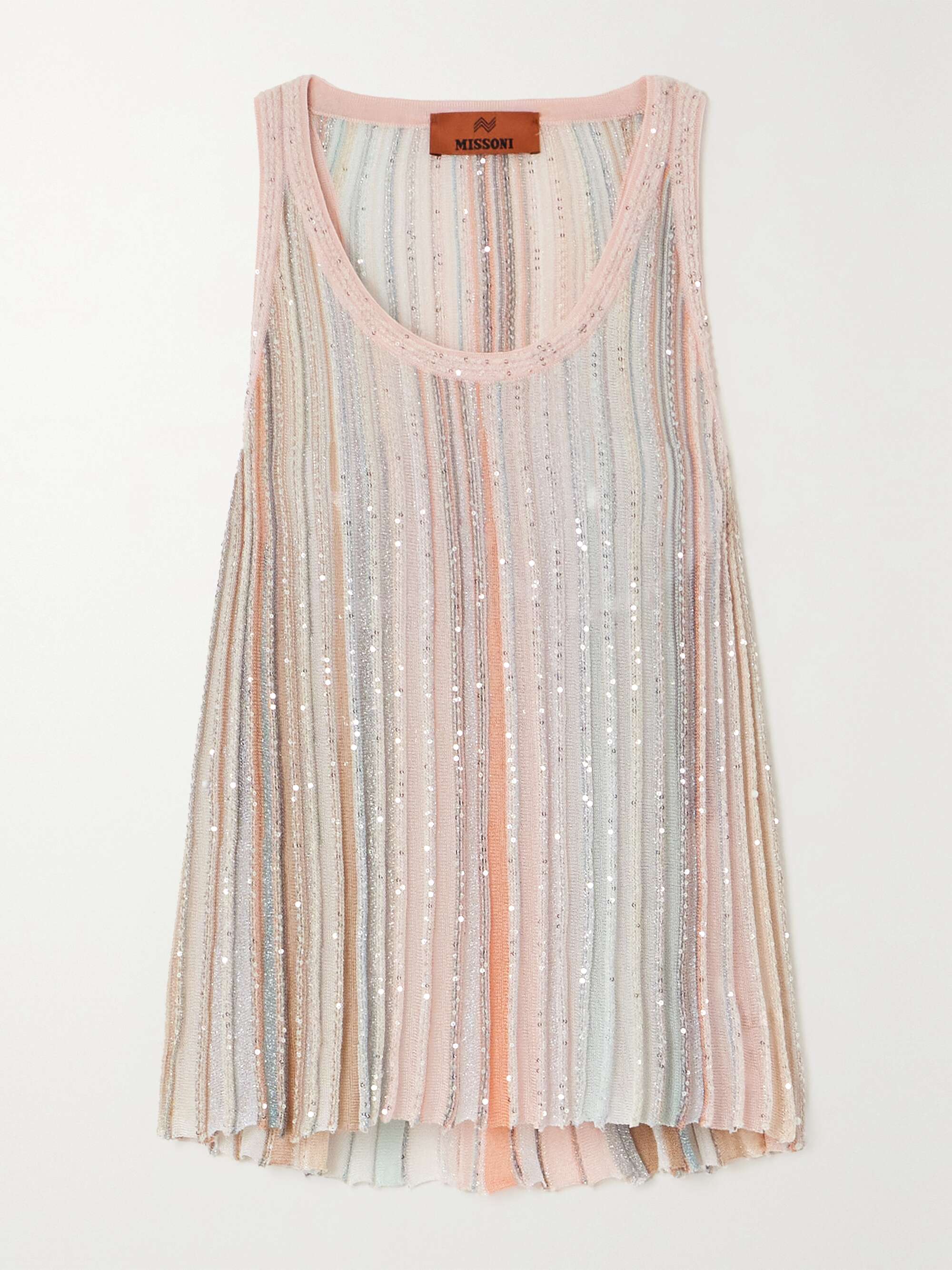 MISSONI Sequin-embellished striped metallic ribbed-knit tank | NET-A-PORTER