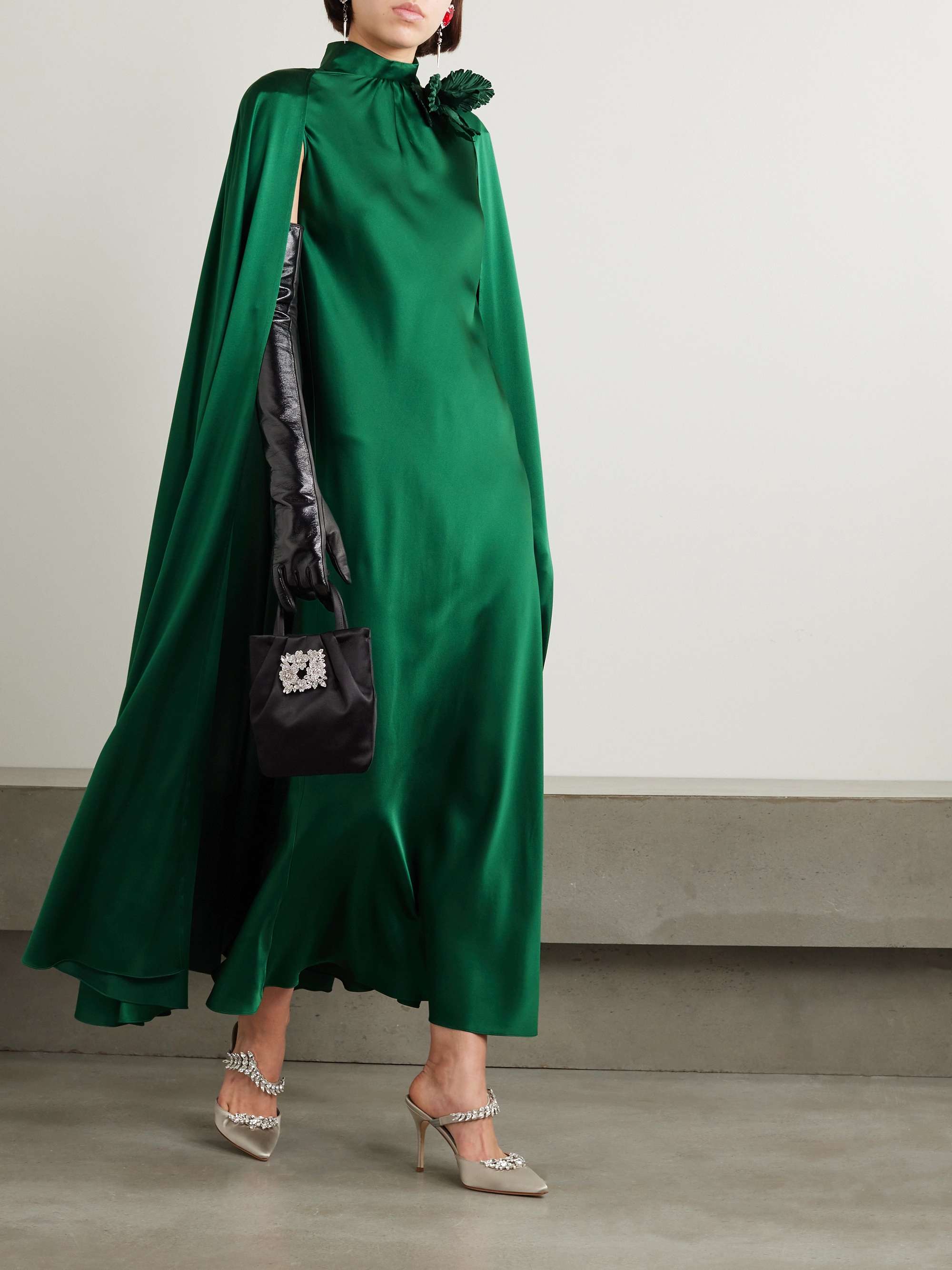 RODARTE Cape-effect appliquéd silk-charmeuse gown | NET-A-PORTER