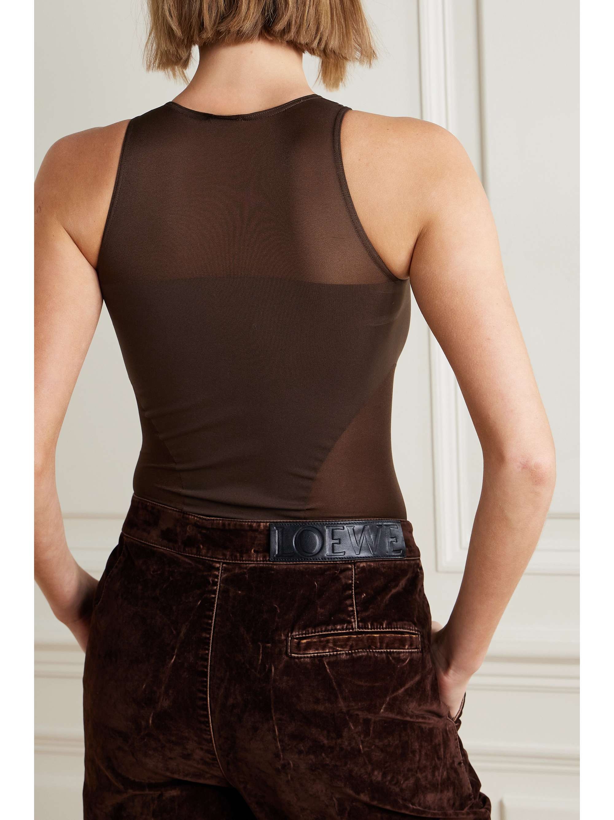 Wolford Net Sustain Mesh Paneled Stretch Jersey Bodysuit Net A Porter