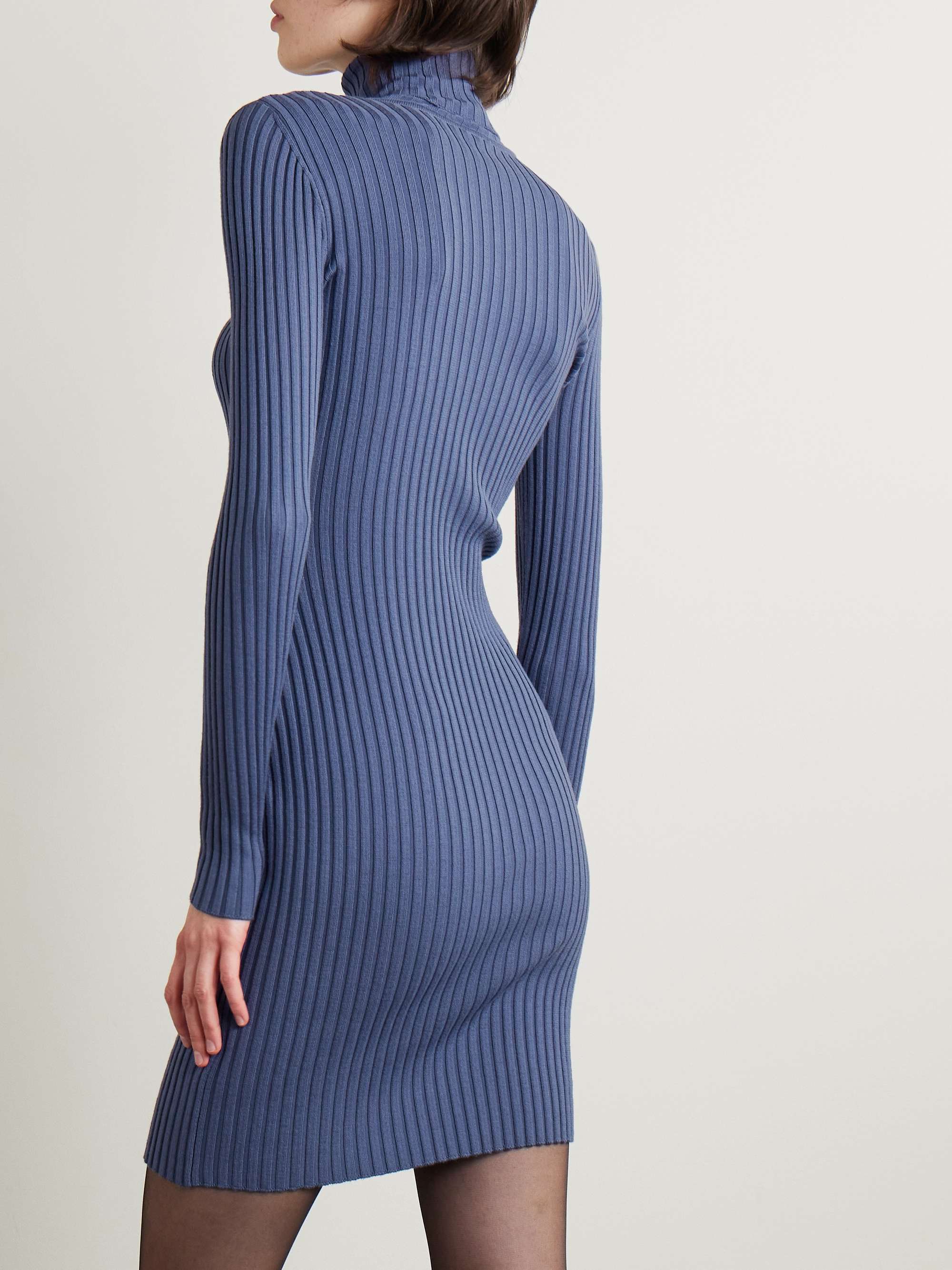 Blue Ribbed merino wool-blend turtleneck mini dress | WOLFORD | NET-A ...