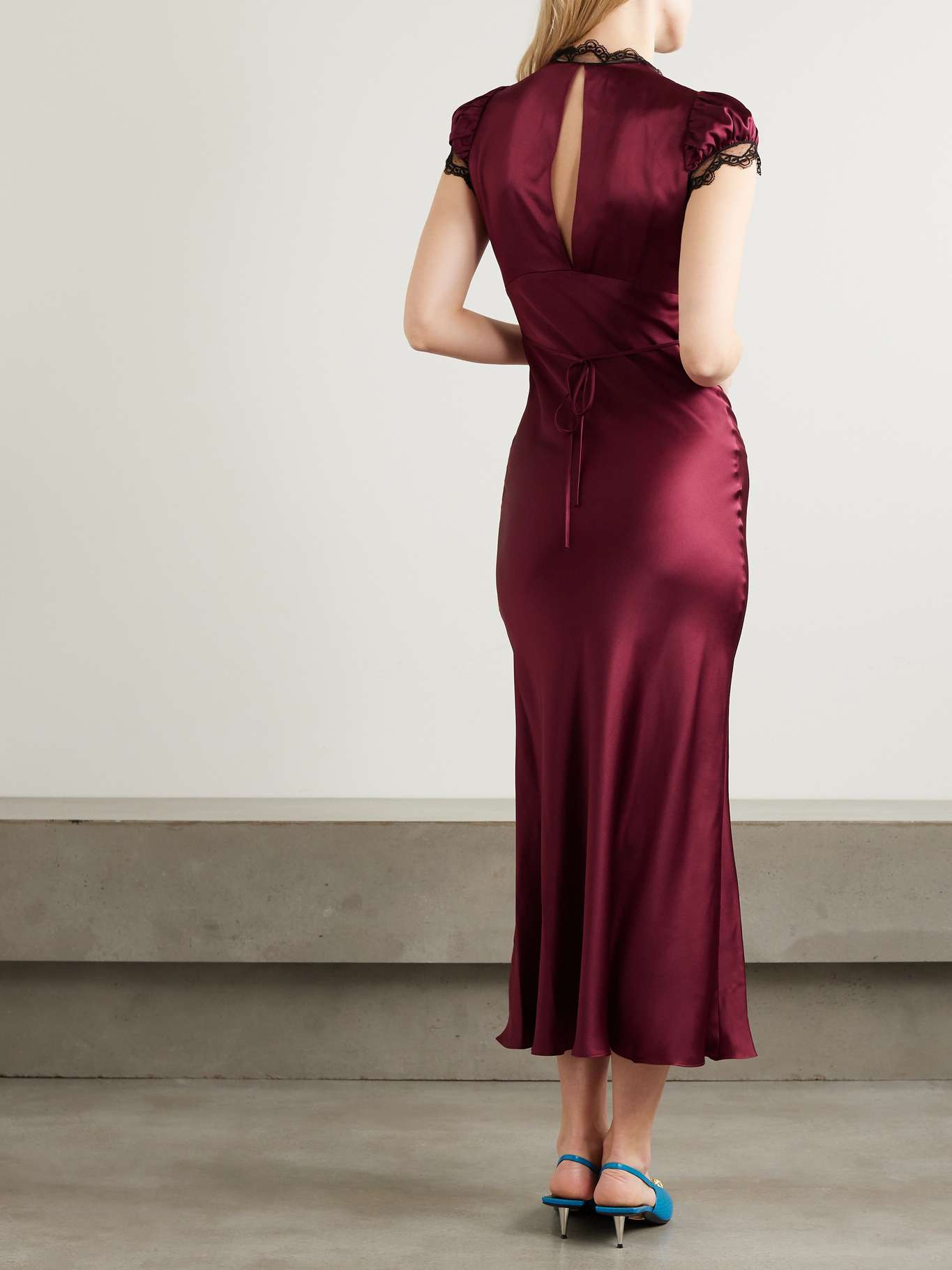 RODARTE Lace-trimmed silk-satin midi dress | NET-A-PORTER