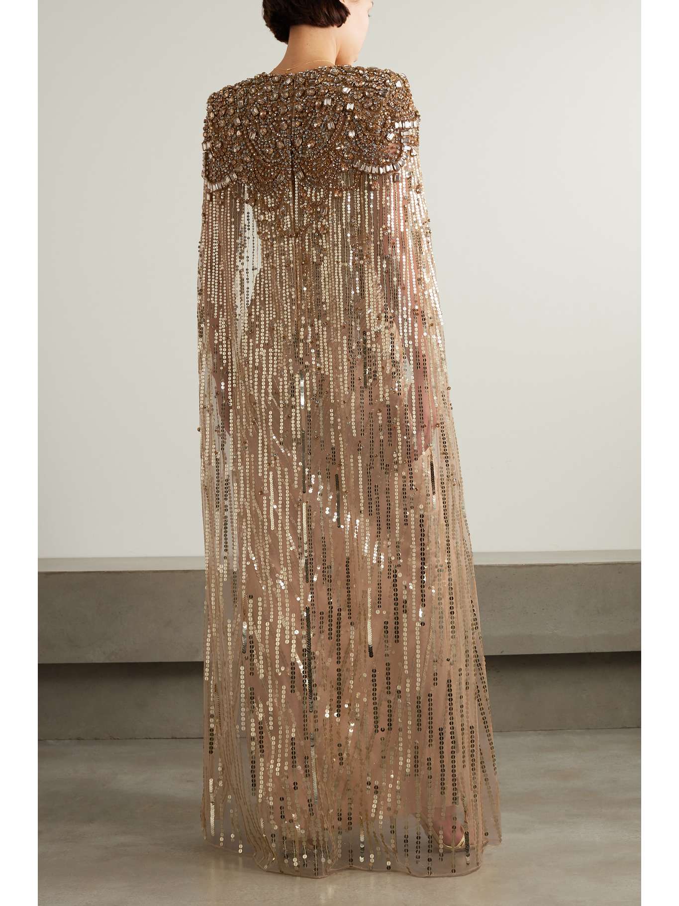 JENNY PACKHAM Lotus cape-effect embellished sequined tulle gown | NET-A-PORTER