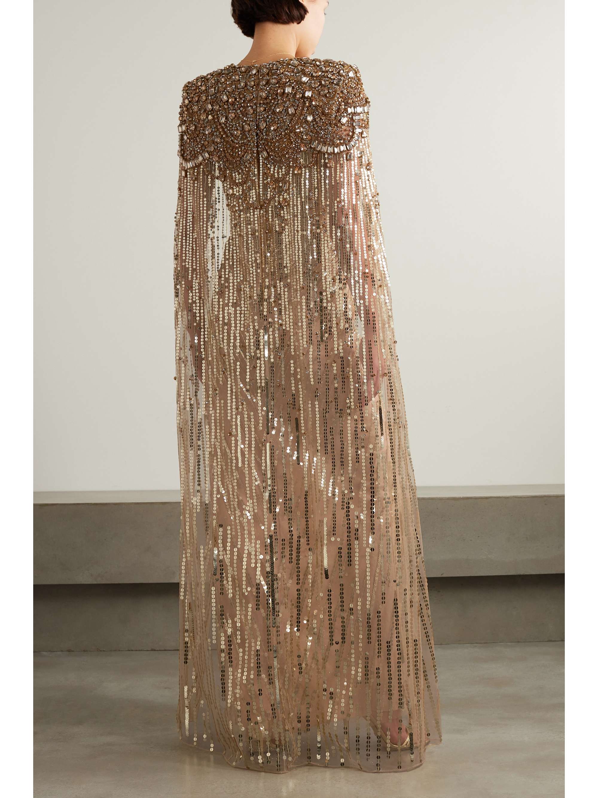 JENNY PACKHAM Lotus cape-effect embellished sequined tulle gown | NET-A-PORTER