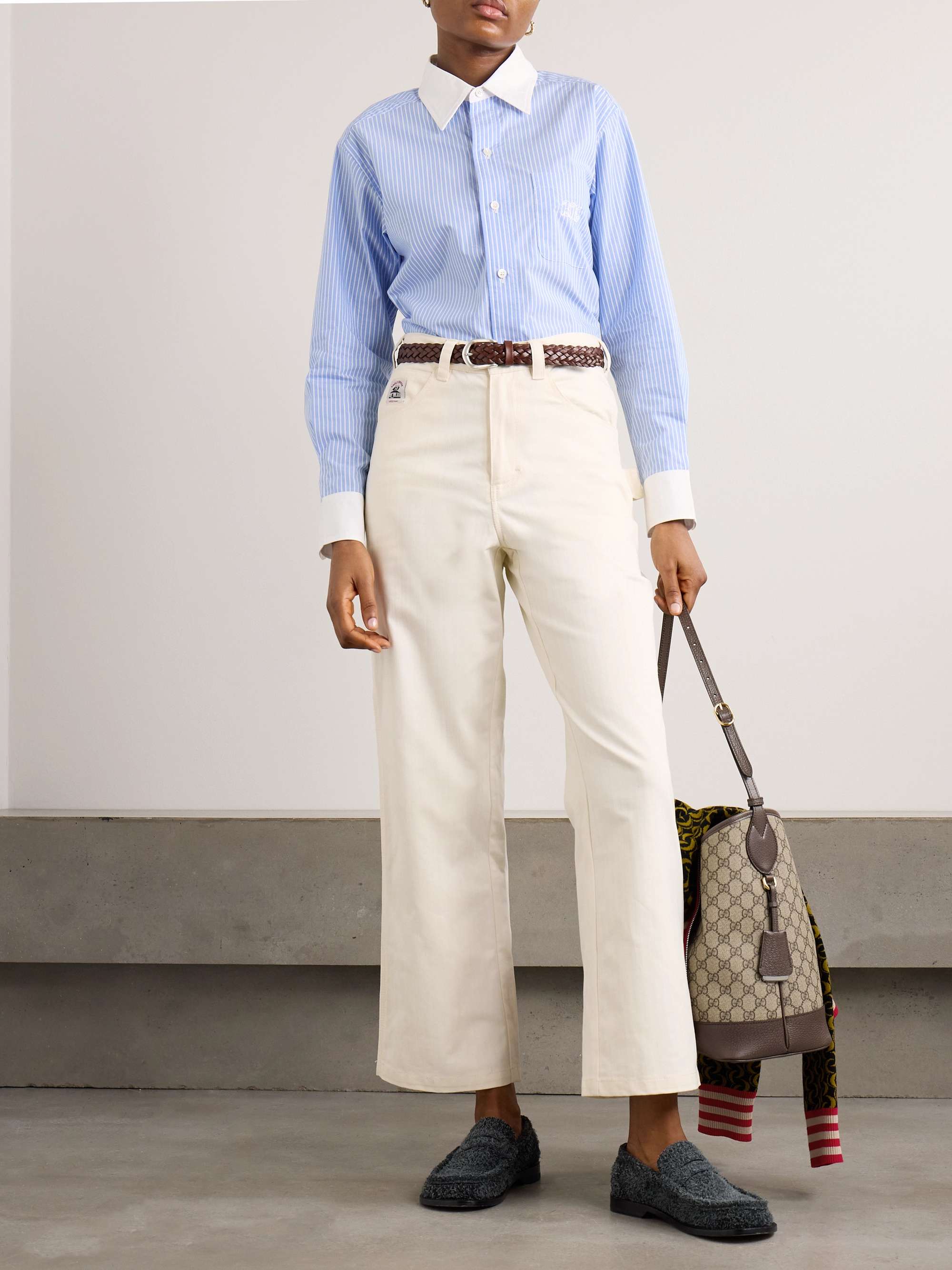 BODE Signet Murray embroidered striped cotton-poplin shirt | NET-A-PORTER