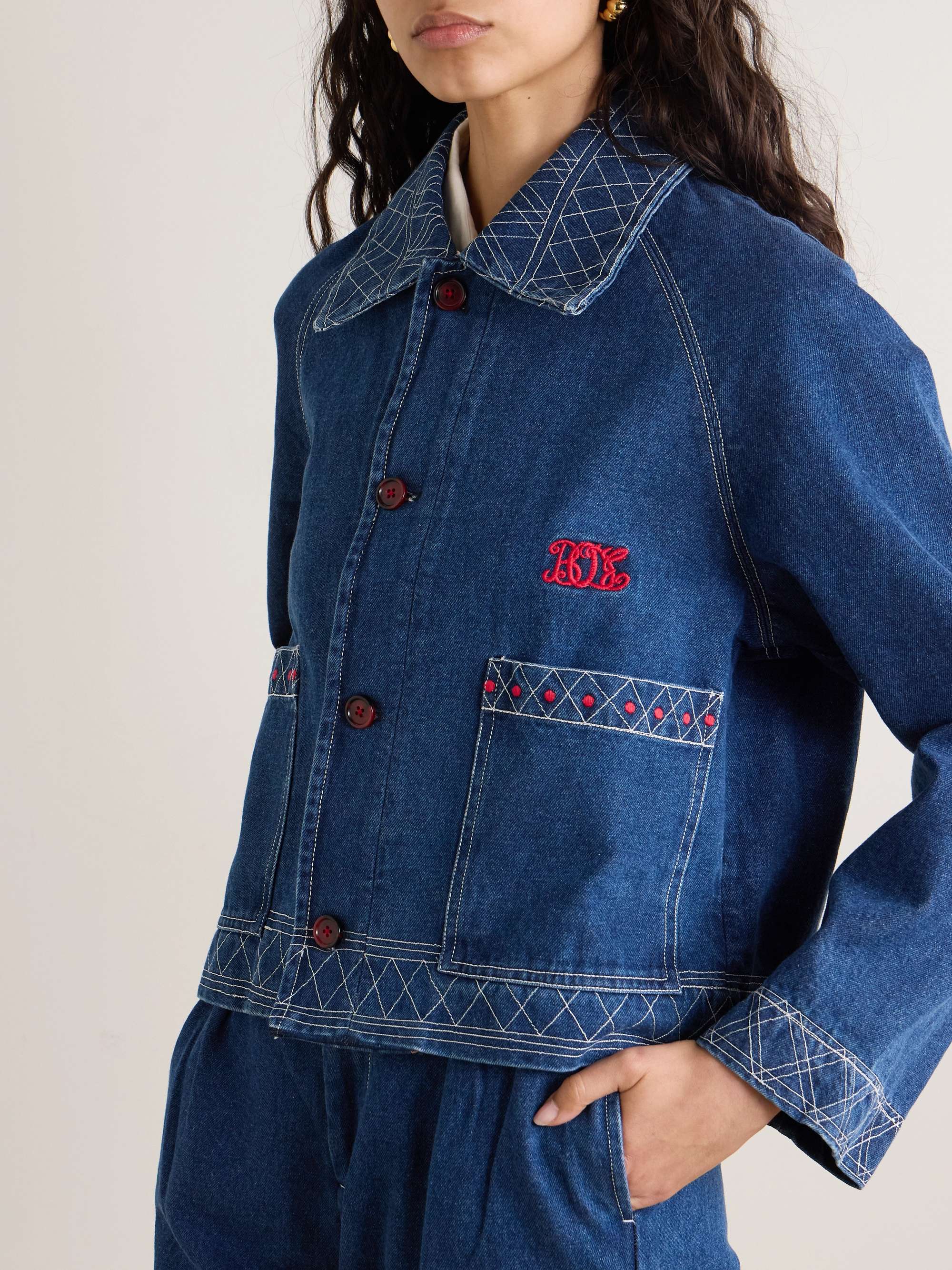BODE Embroidered denim jacket | NET-A-PORTER