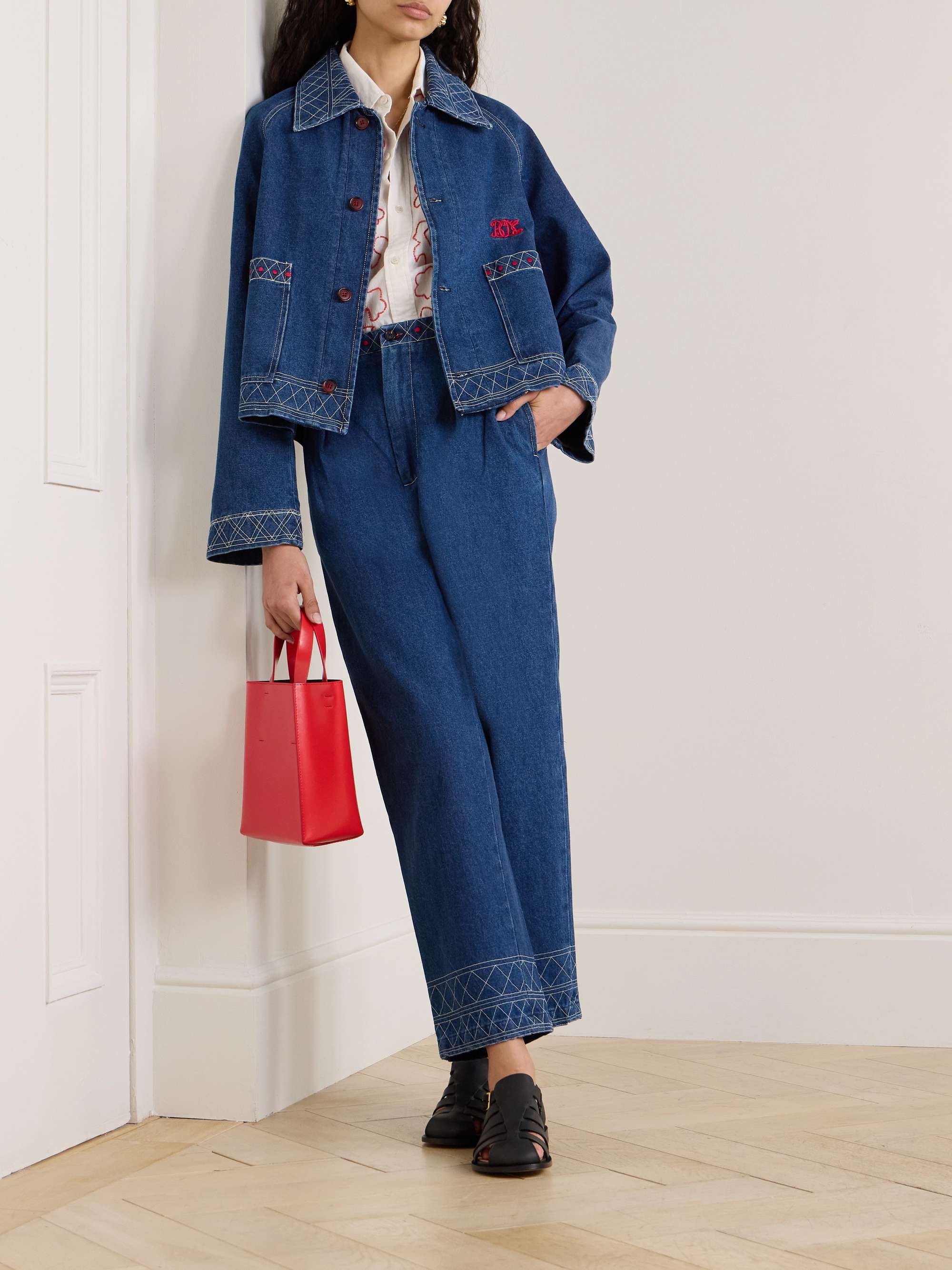 BODE Embroidered denim jacket | NET-A-PORTER