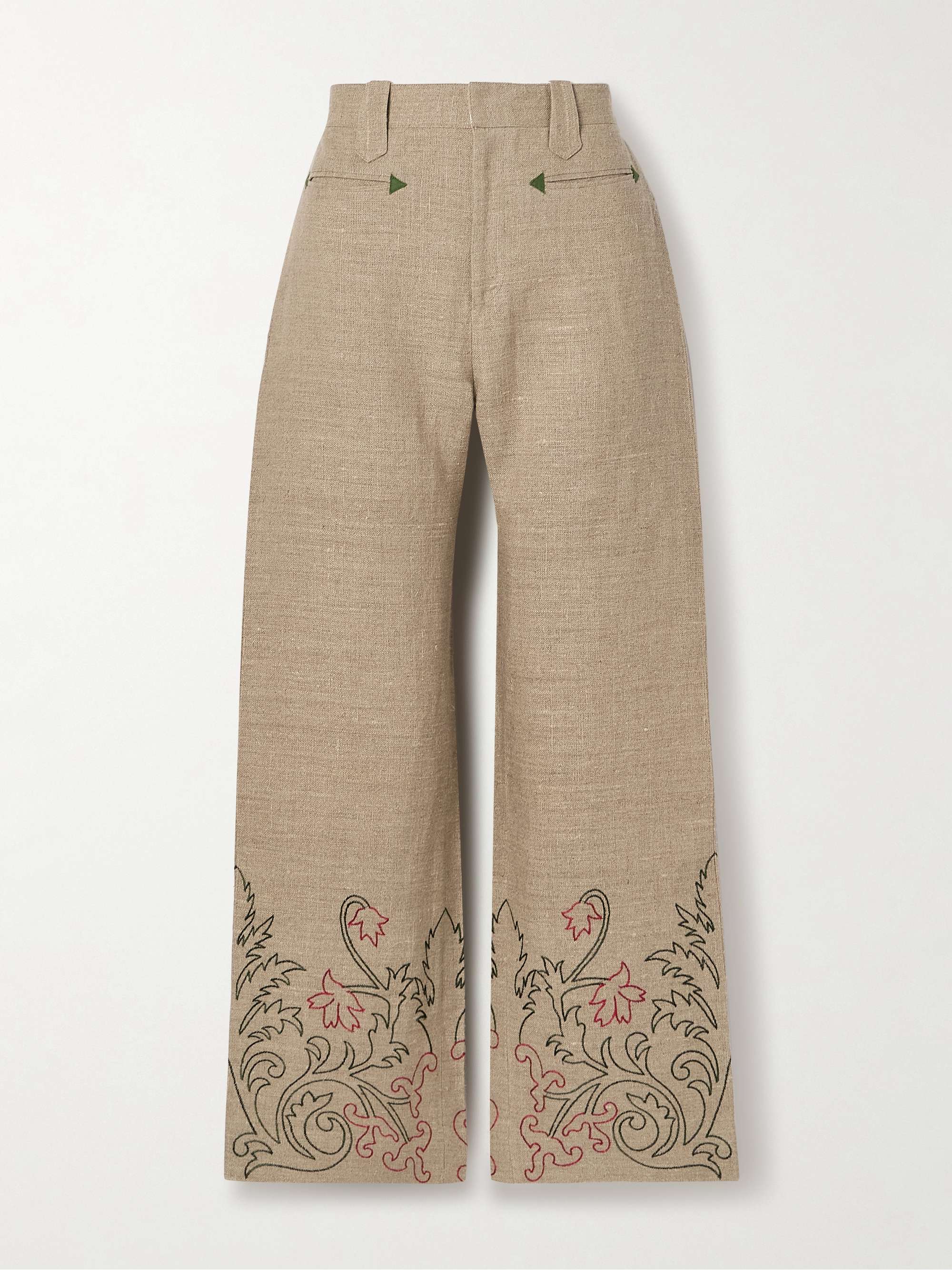 BODE Embroidered linen wide-leg pants | NET-A-PORTER