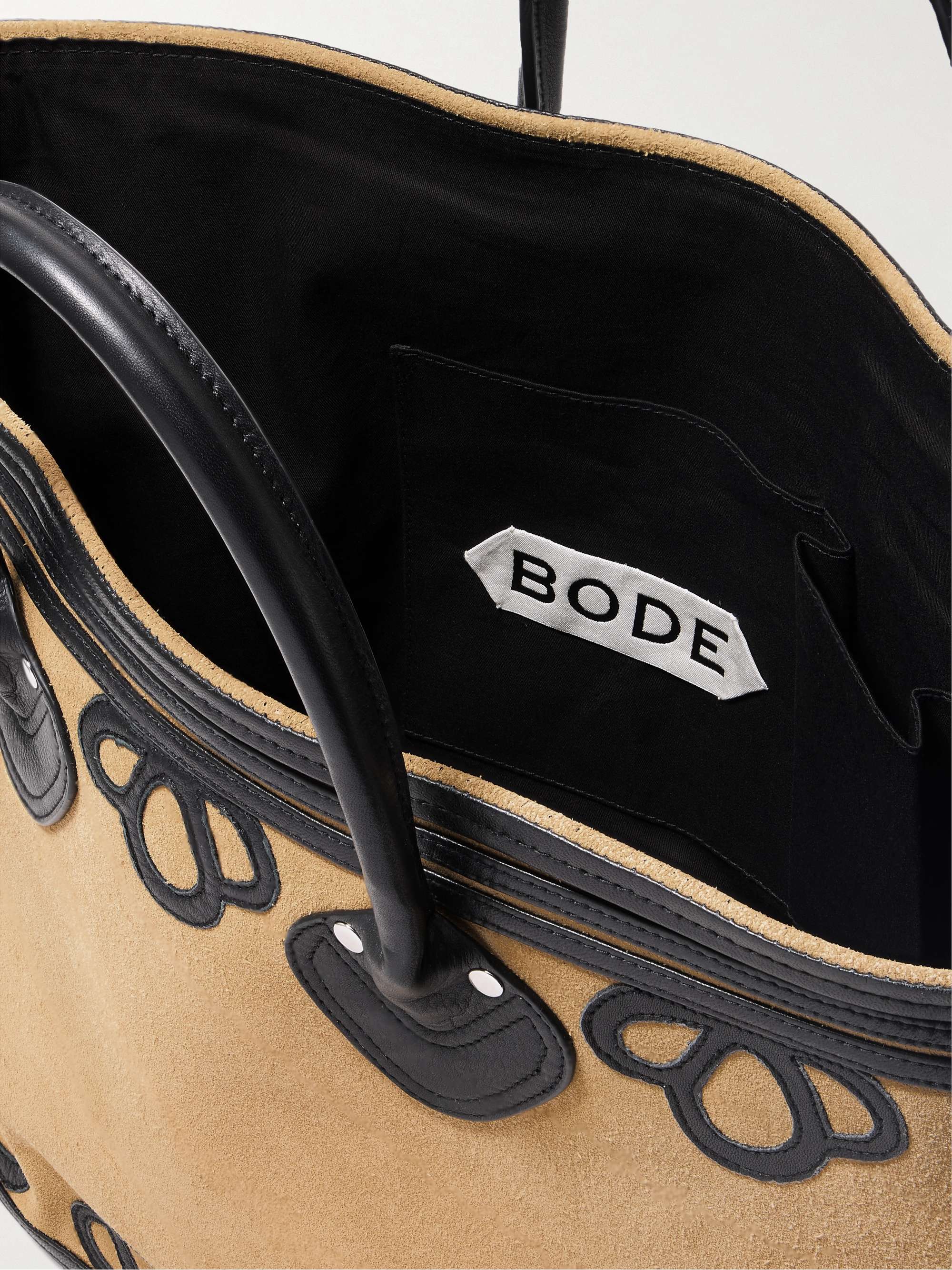 BODE Trefoil leather-trimmed suede tote | NET-A-PORTER