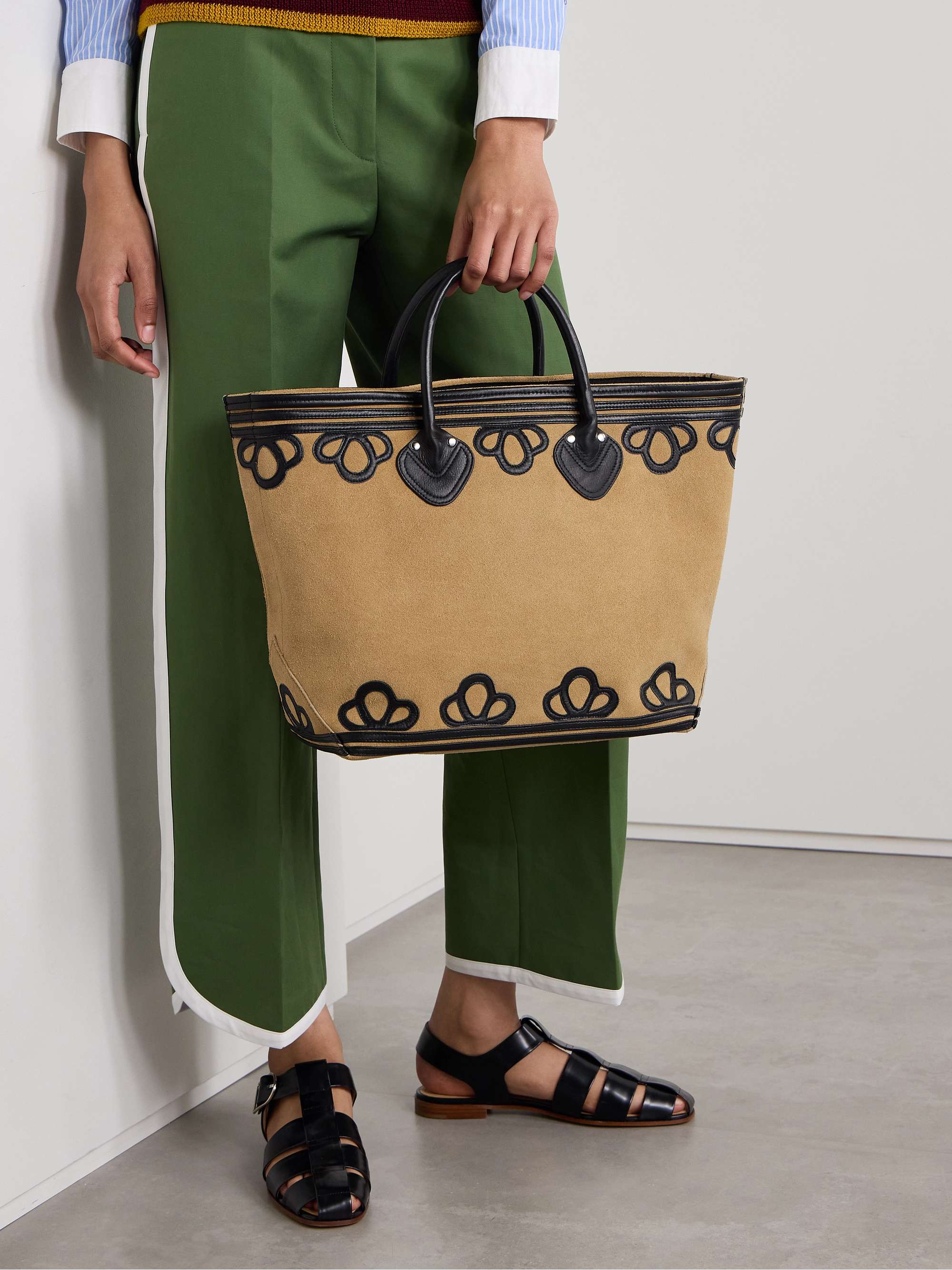 BODE Trefoil leather-trimmed suede tote | NET-A-PORTER