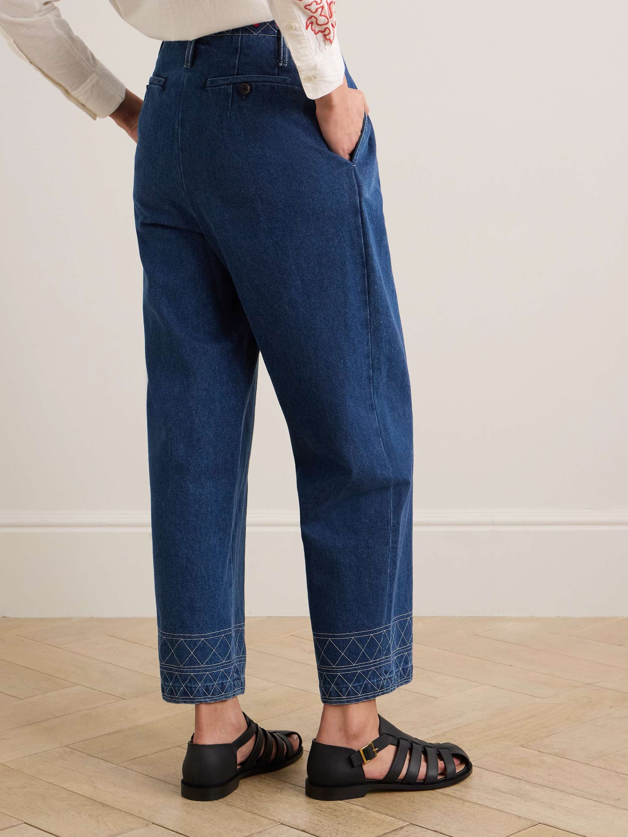 BODE Murray high-rise pleated embroidered wide-leg jeans | NET-A-PORTER