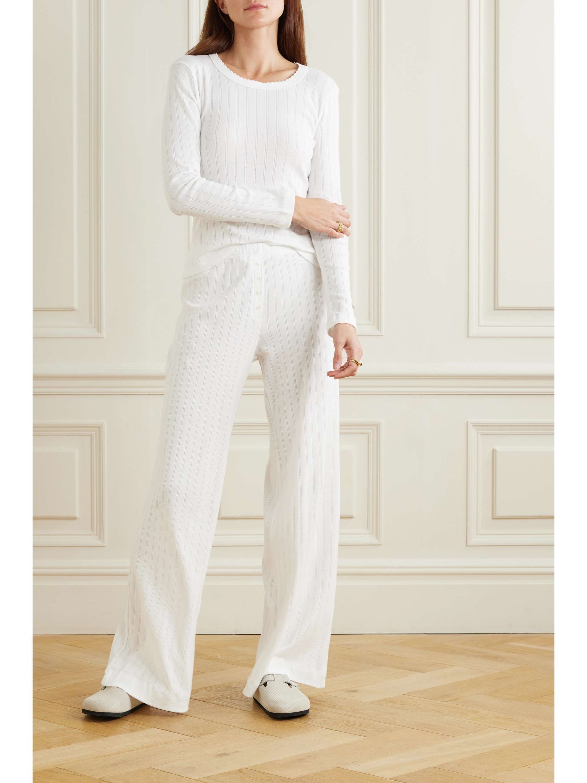 LESET Boxer pointelle-knit cotton pants | NET-A-PORTER