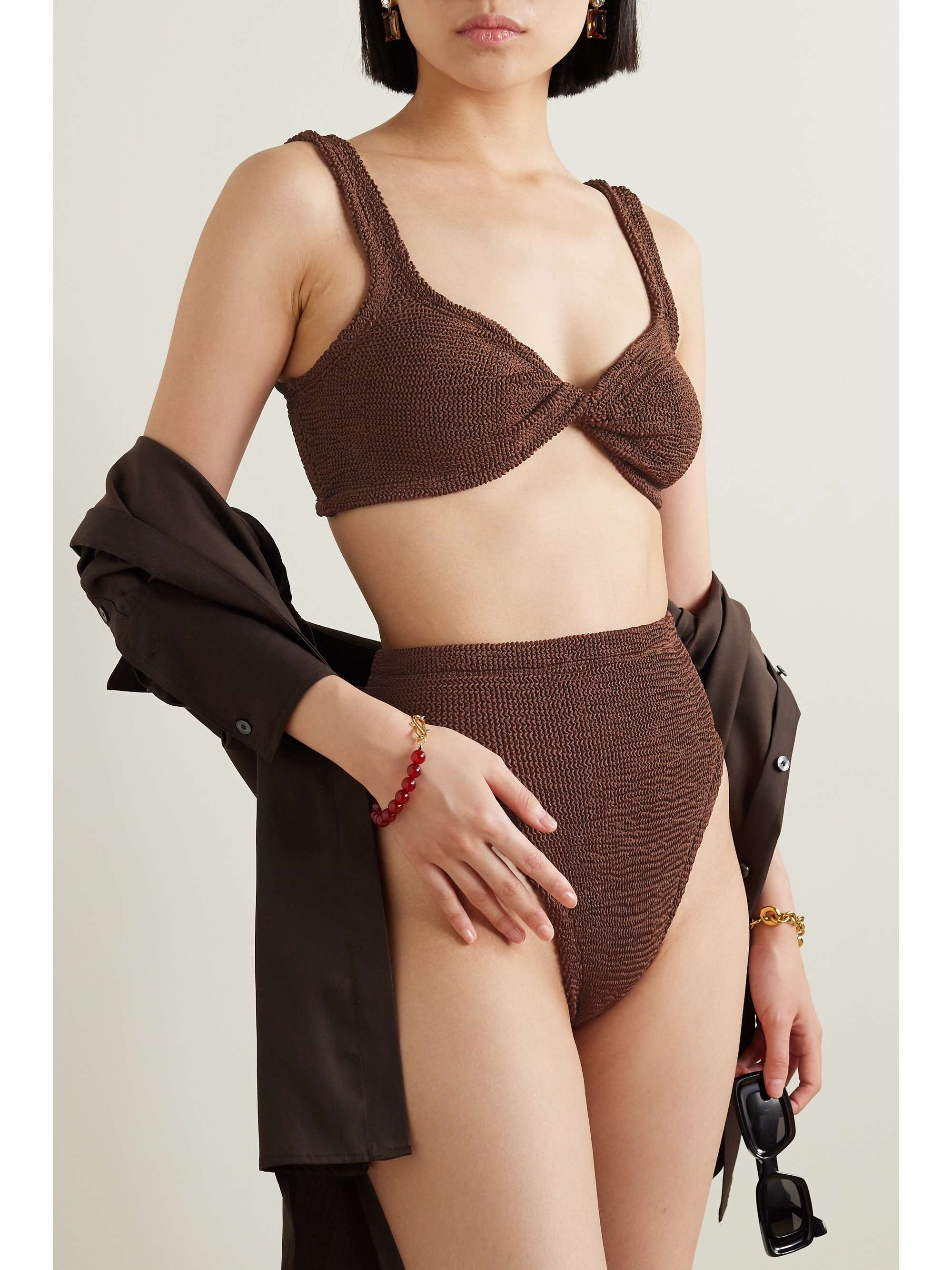 Hunza G Jamie Twist Front Metallic Seersucker Bikini Net A Porter
