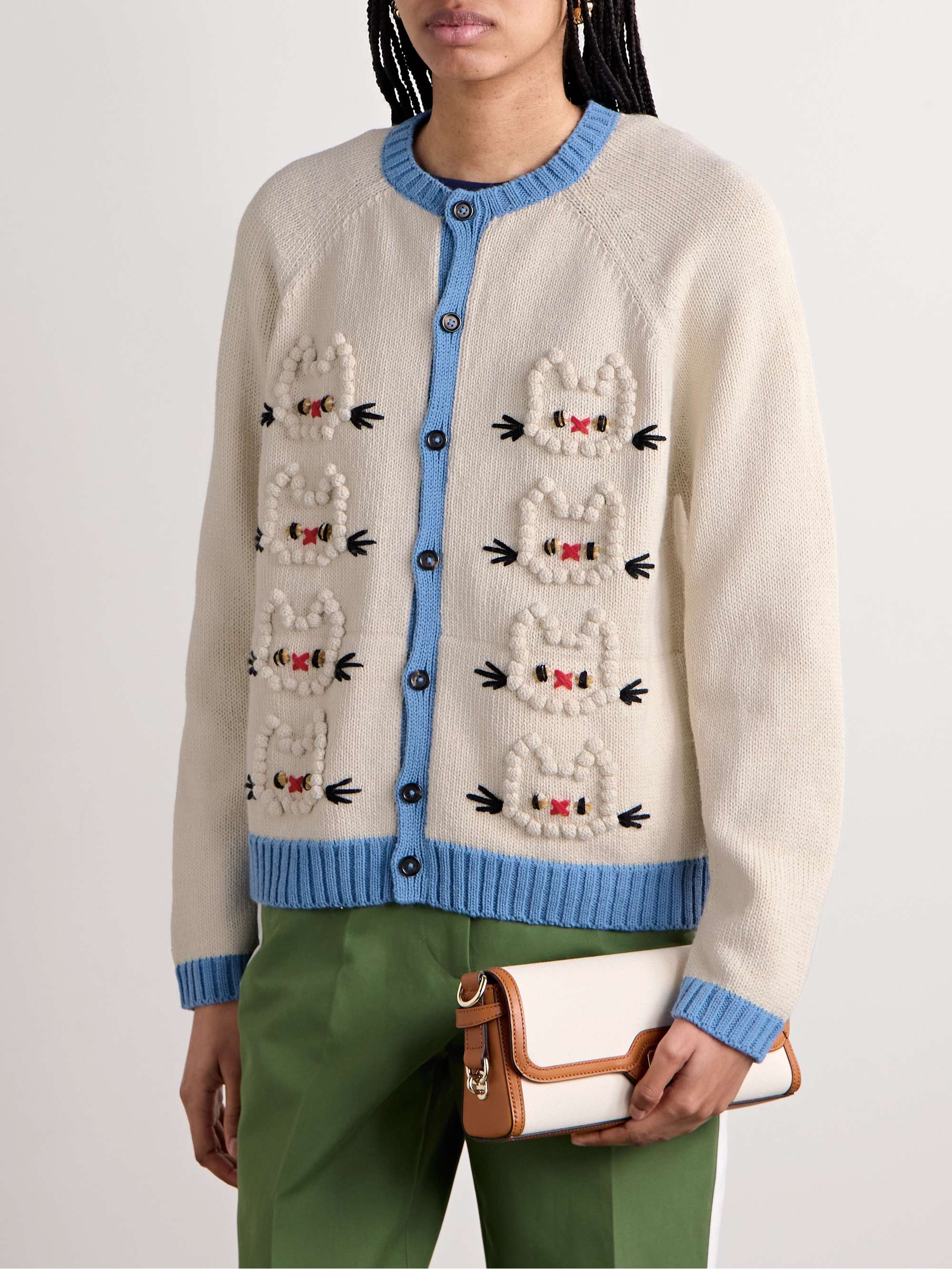 BODE Calico pompom-embellished embroidered alpaca and merino wool-blend cardigan | NET-A-PORTER