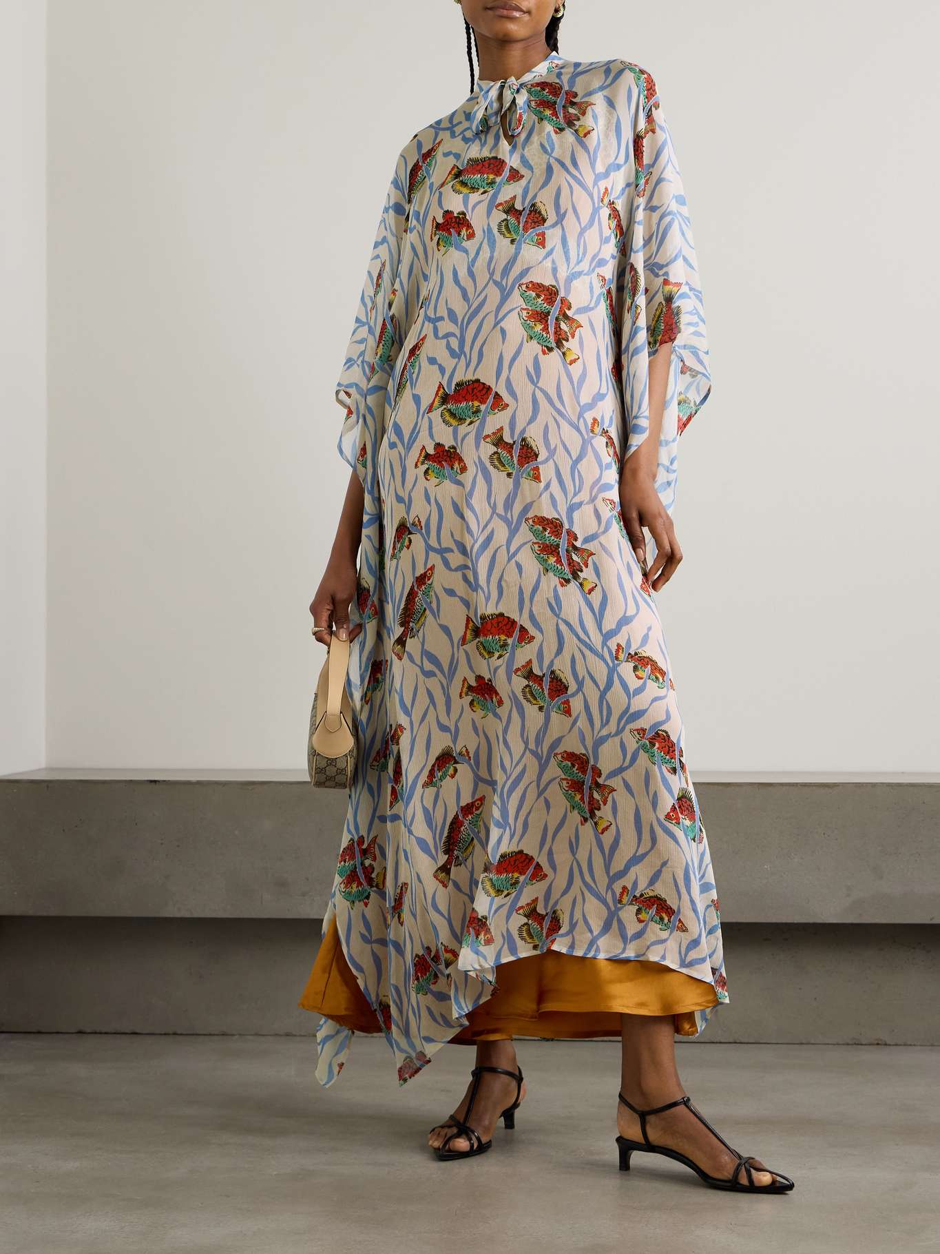 BODE Swimmers asymmetric tie-detailed printed crepon maxi dress | NET-A ...