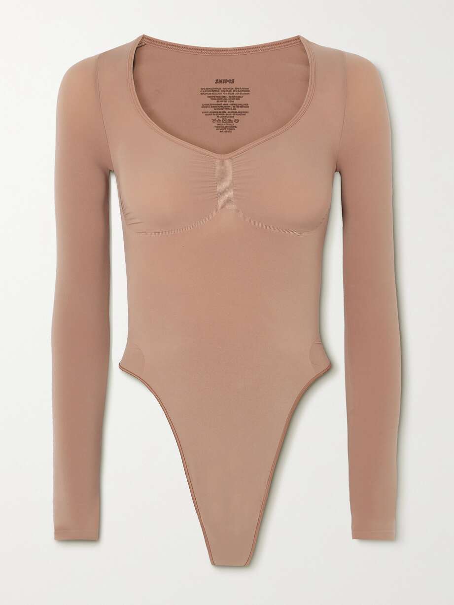 SKIMS Seamless Sculpt Long Sleeve Thong Bodysuit - Sienna | NET-A-PORTER
