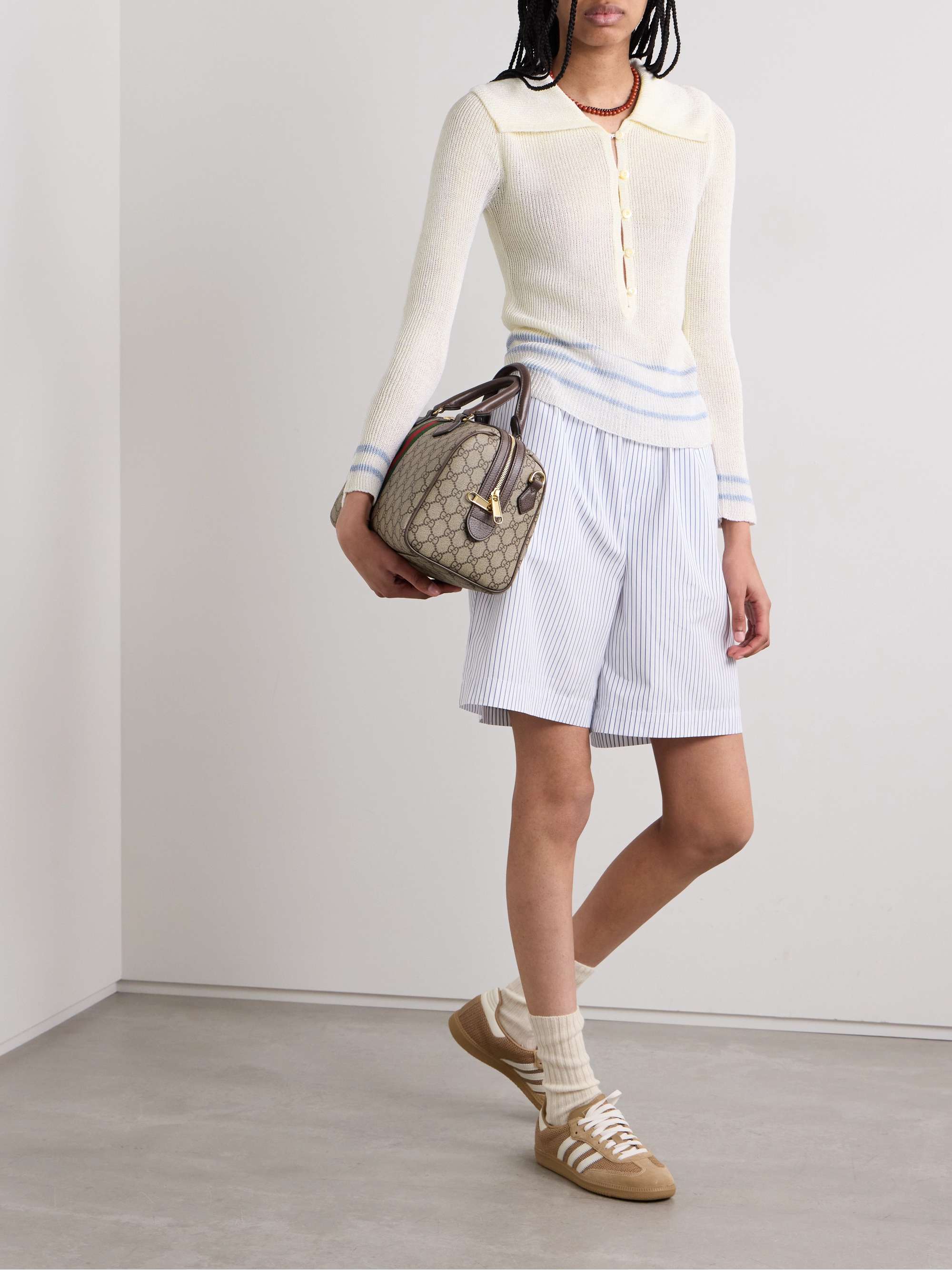 BODE Quincy striped linen-blend polo shirt | NET-A-PORTER