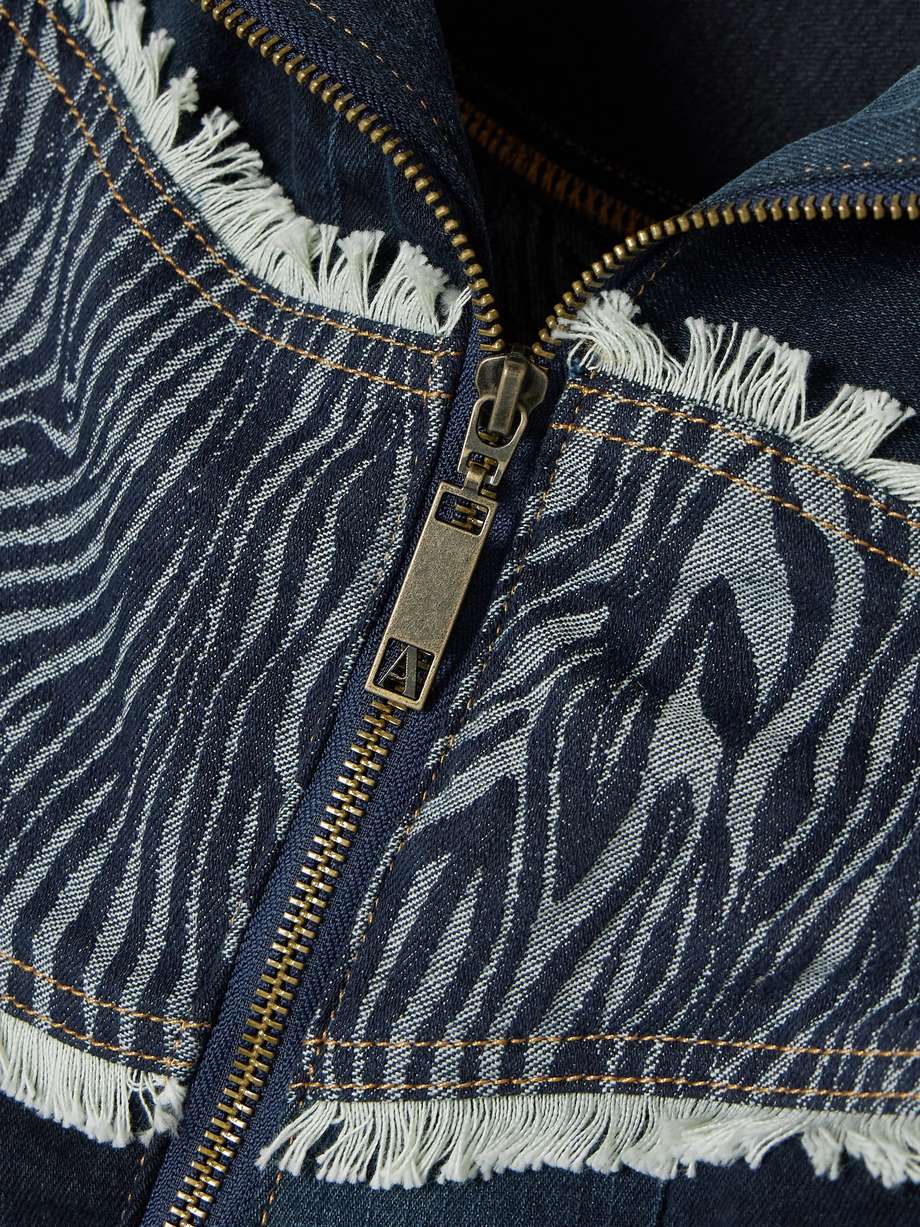 AHLUWALIA Frayed patchwork recycled-denim and denim-jacquard jacket ...
