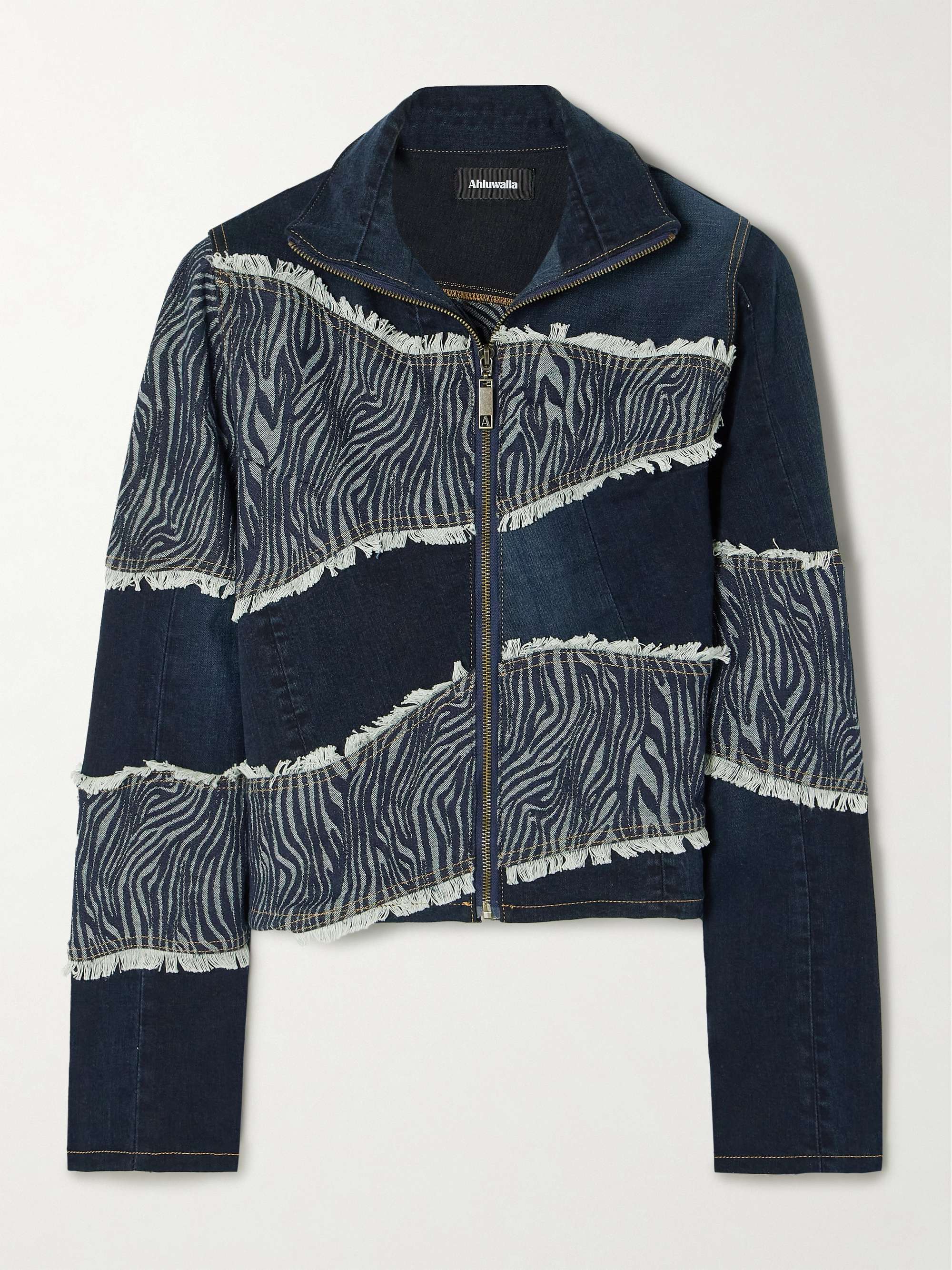 AHLUWALIA Frayed patchwork recycled-denim and denim-jacquard jacket ...