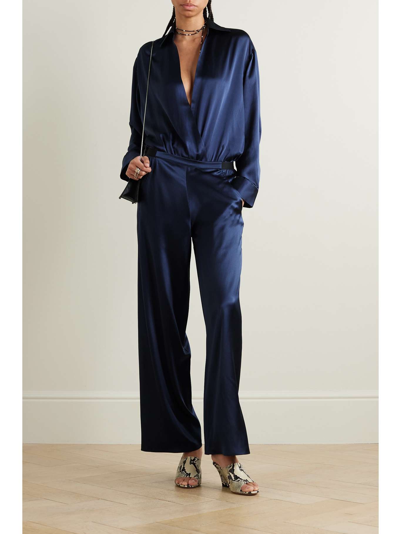 CHRISTOPHER ESBER Silk Springs wrap-effect stretch jersey-trimmed silk-satin bodysuit | NET-A-PORTER